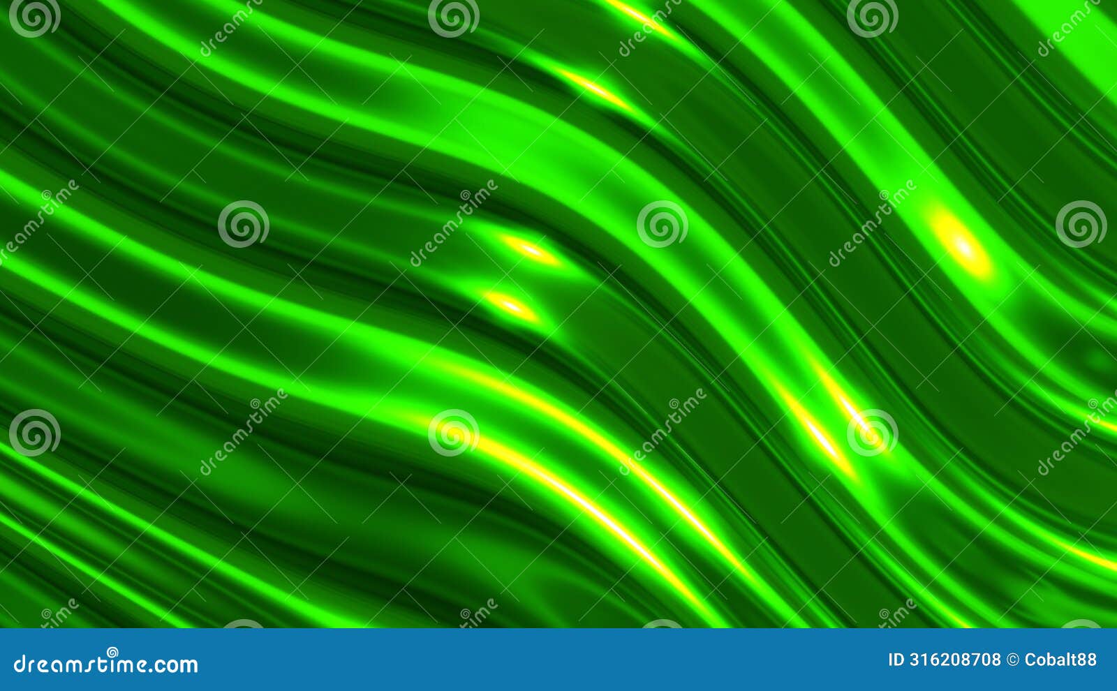 Liquid Chrome Waves Background, Shiny and Lustrous Green Metal Pattern ...