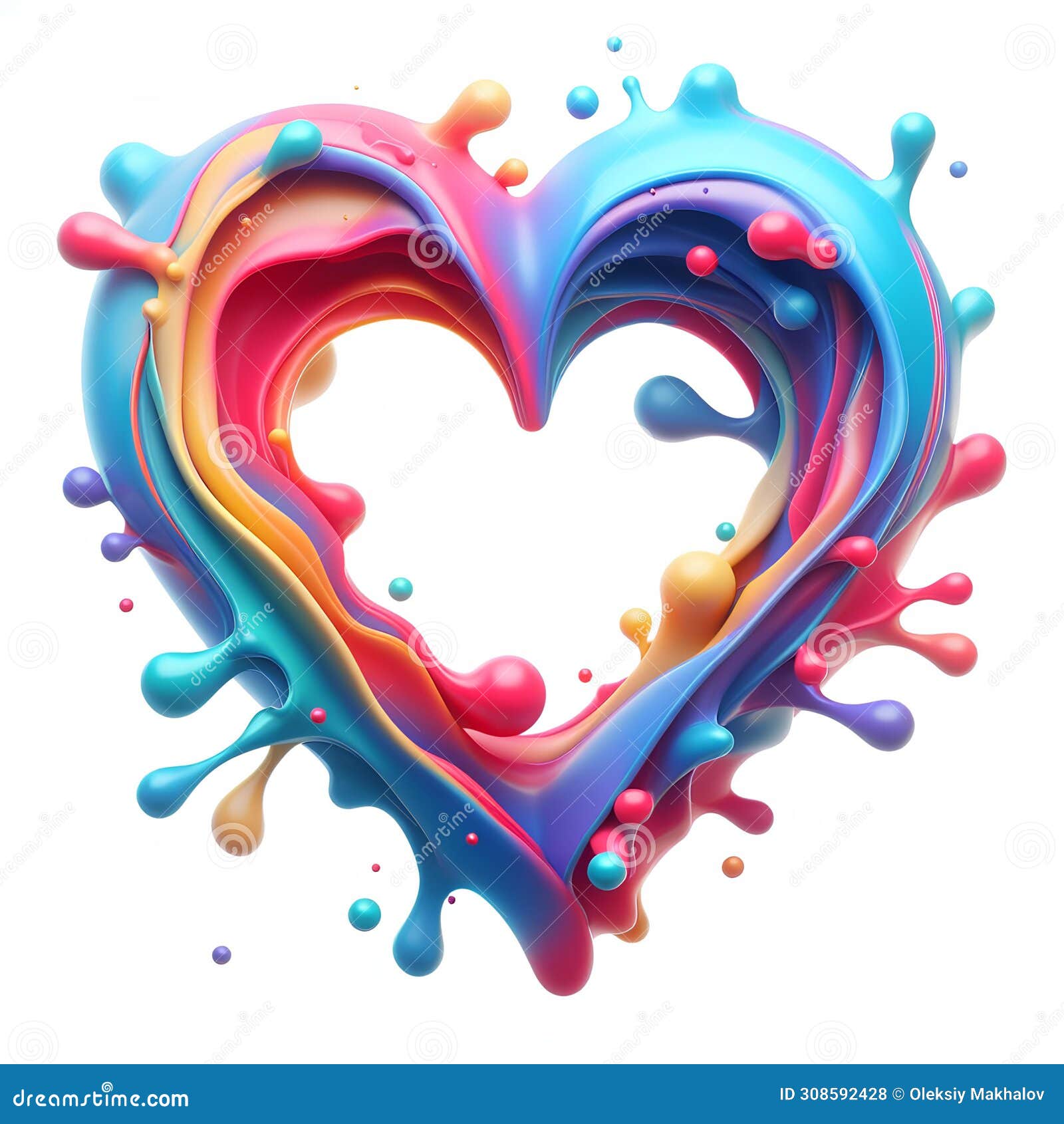Liquid Colorful Paint Splash Heart Shape with Empty Center Isolated on ...
