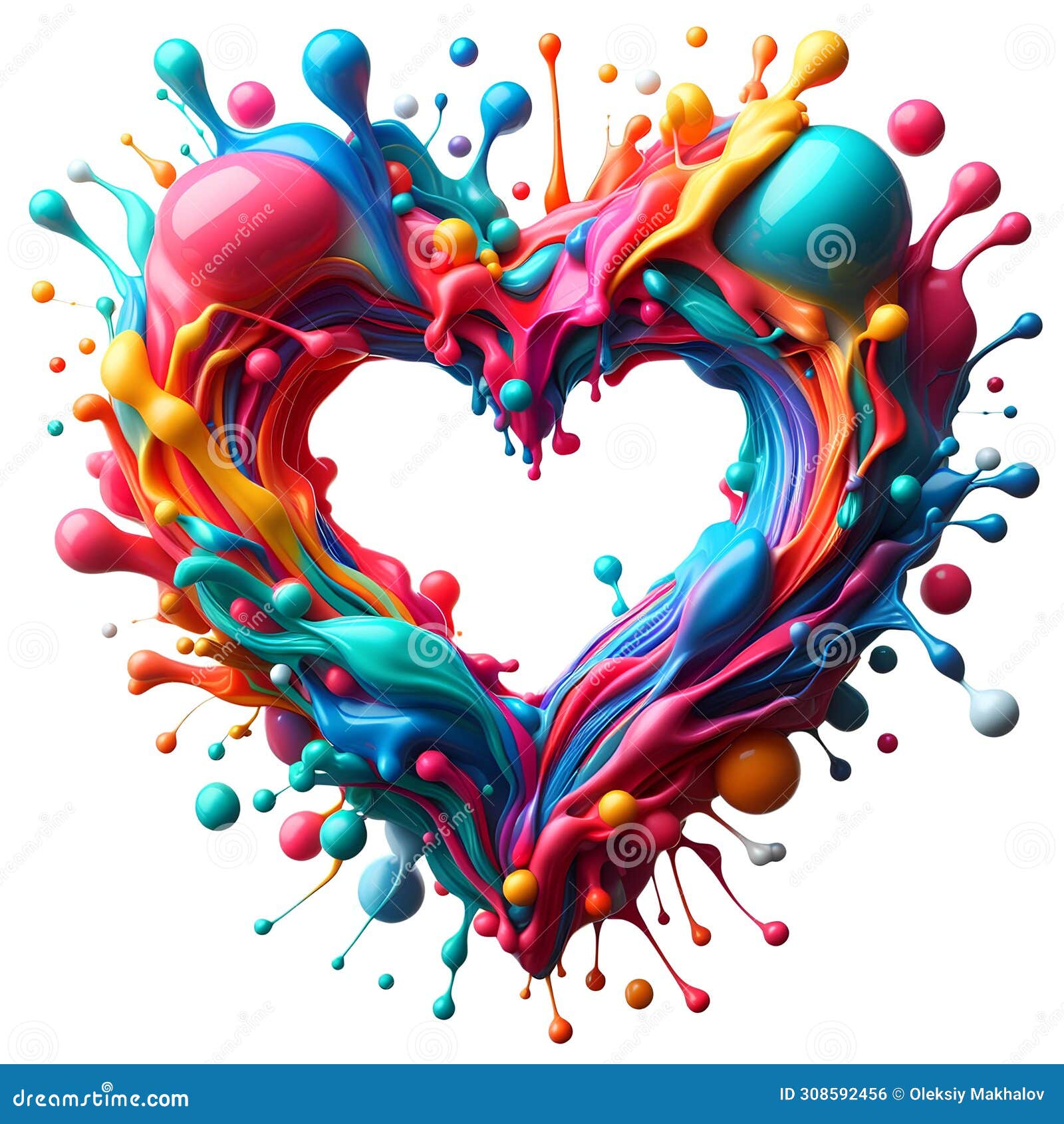 Liquid Colorful Paint Splash Heart Shape with Empty Center Isolated on ...