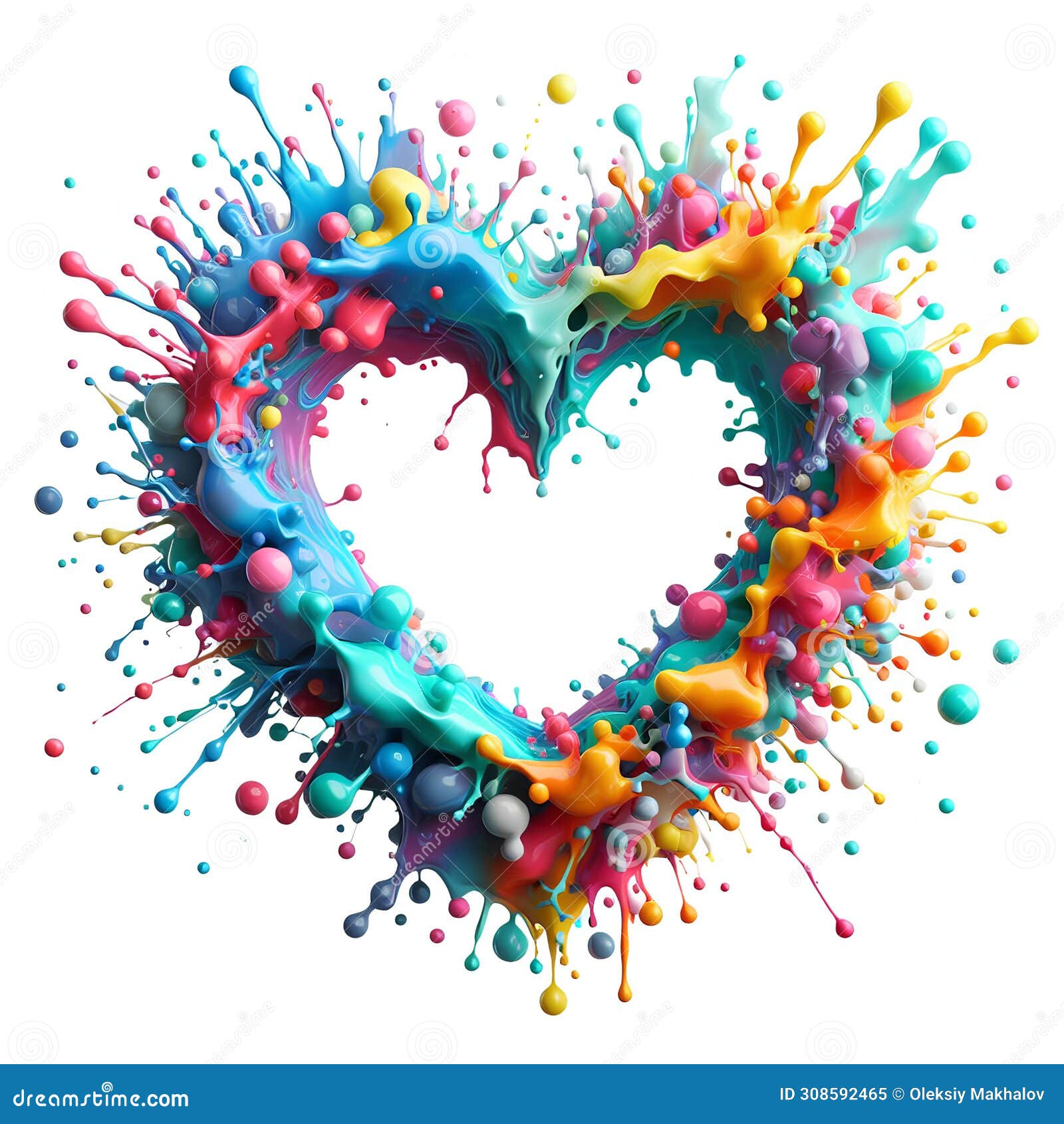 Liquid Colorful Paint Splash Heart Shape with Empty Center Isolated on ...