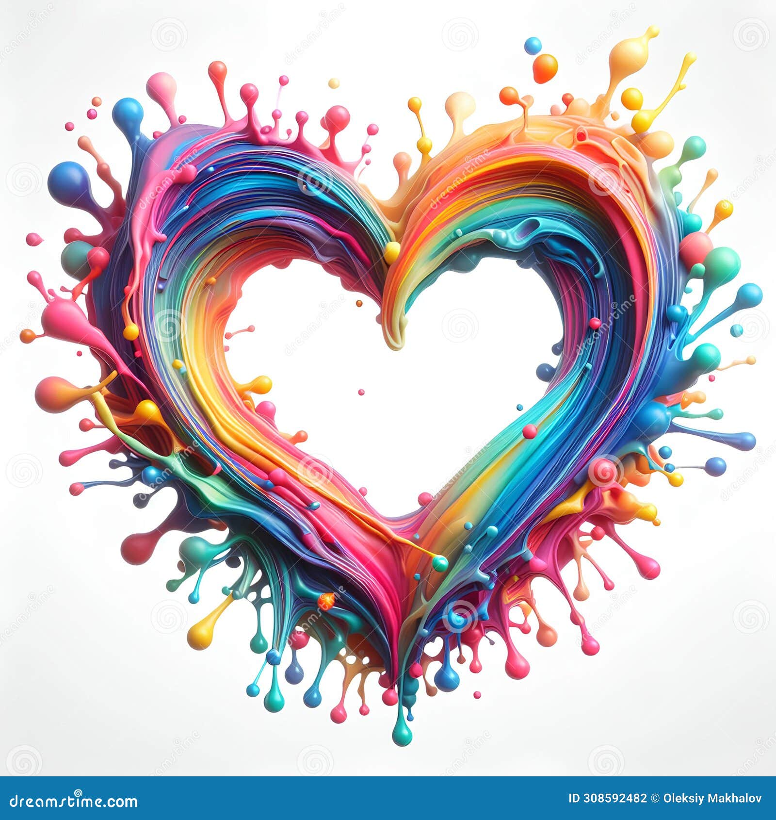 Liquid Colorful Paint Splash Heart Shape with Empty Center Isolated on ...
