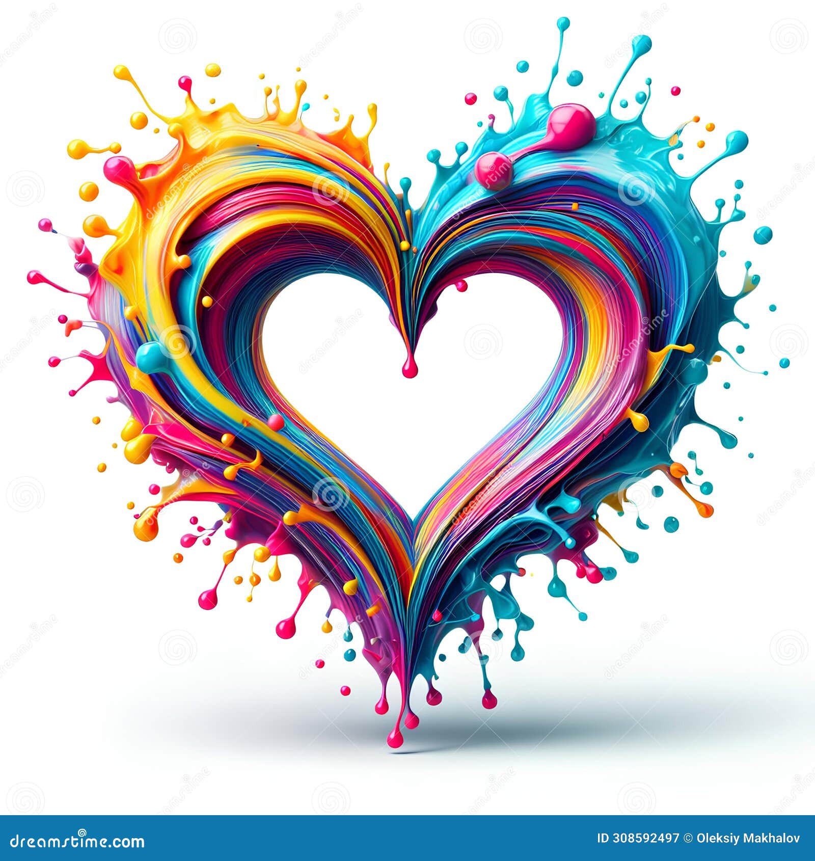 Liquid Colorful Paint Splash Heart Shape with Empty Center Isolated on ...