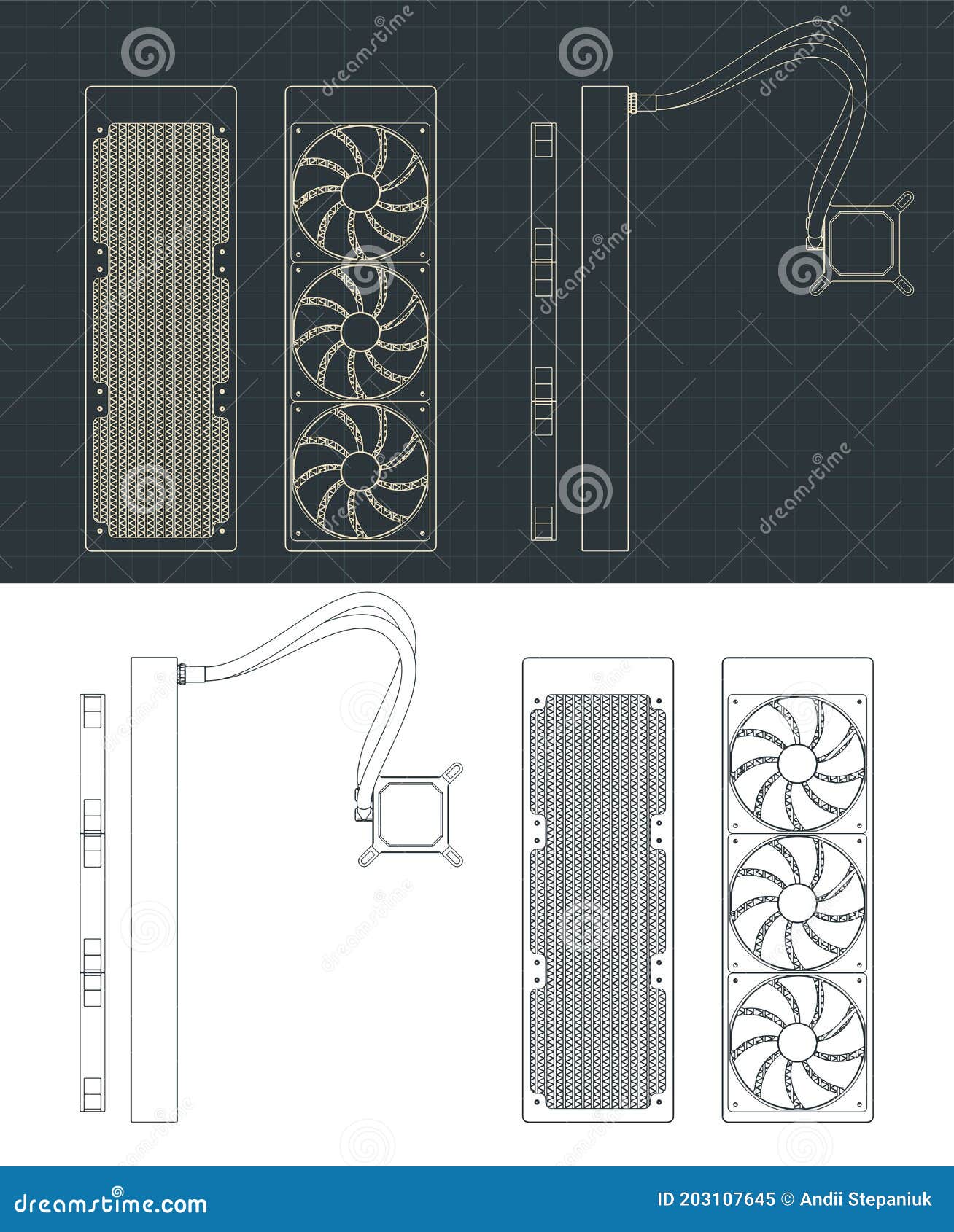Liquid Cooling System Blueprints Stock Vector - Illustration of ...