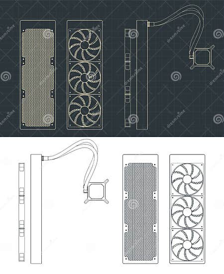 Liquid Cooling System Blueprints Stock Vector - Illustration of ...