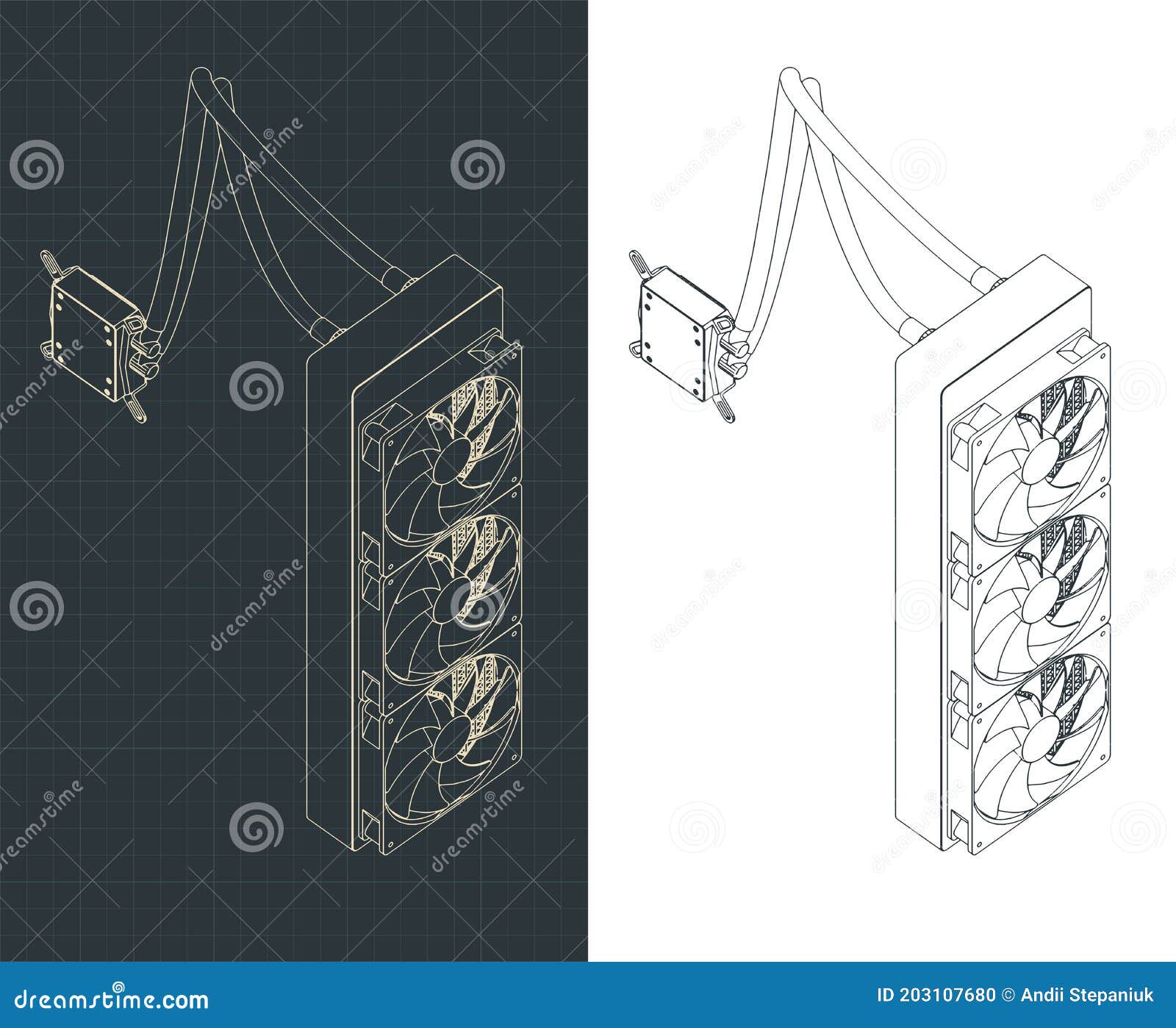 Liquid Cooling System Isometric Blueprints Stock Vector - Illustration ...
