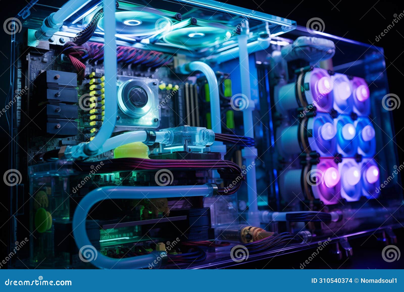 Liquid Cooling System with Transparent Tubing for CPU. Generative AI ...