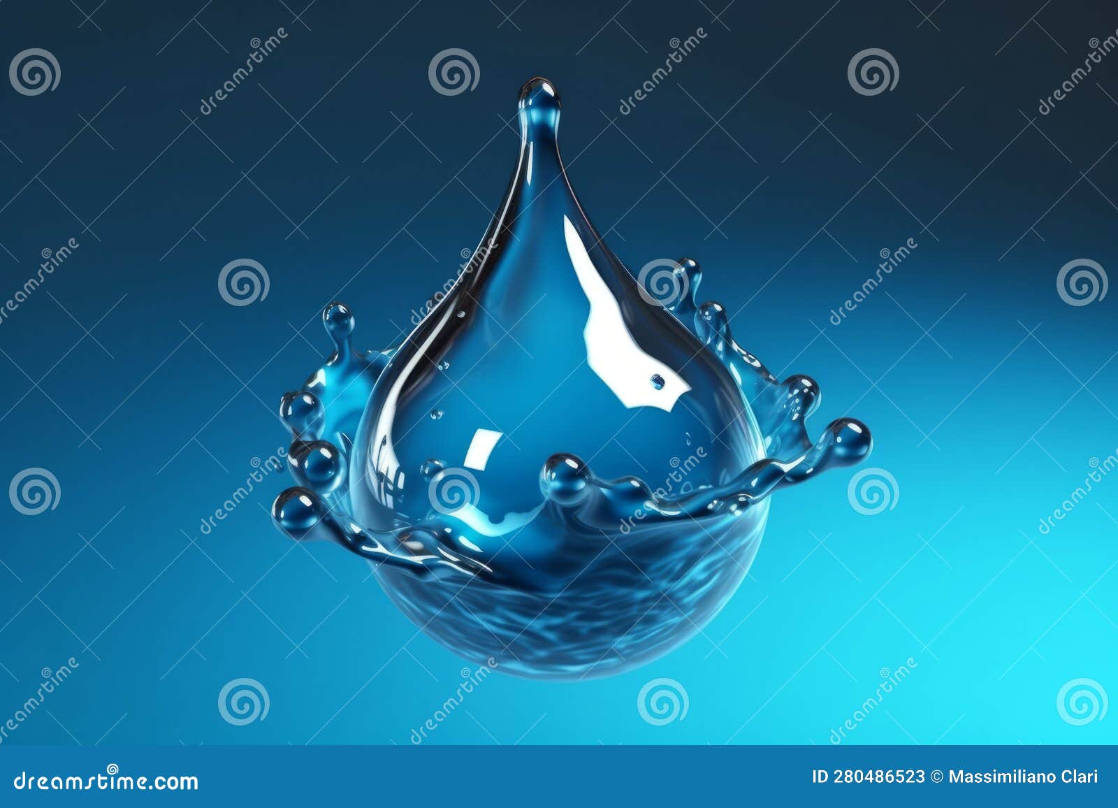 Liquid Drop Splash. Macro 3D Rendering of Water Droplet Creating a ...