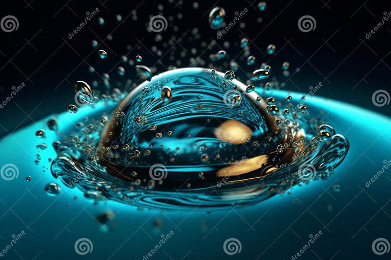 Liquid Drop Splash. Macro 3D Rendering of Water Droplet Creating a ...