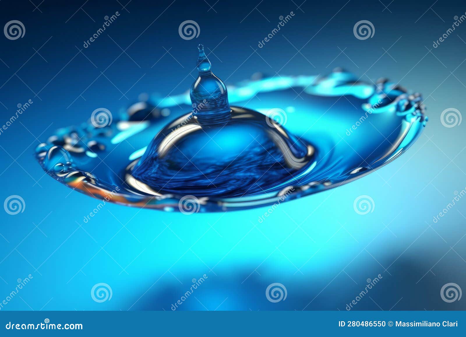 Liquid Drop Splash. Macro 3D Rendering of Water Droplet Creating a ...