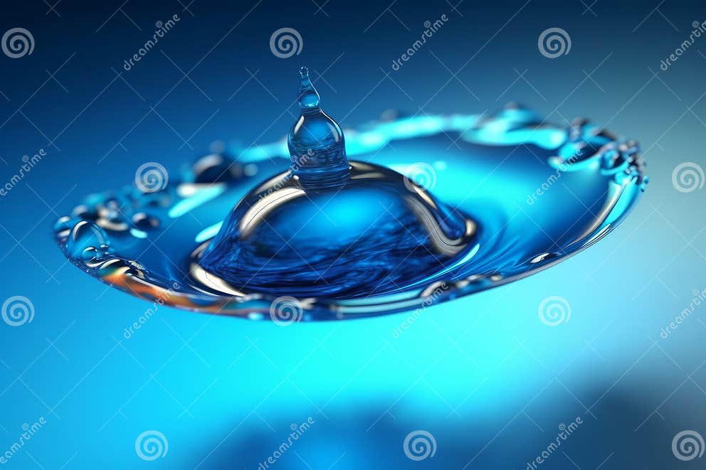Liquid Drop Splash. Macro 3D Rendering of Water Droplet Creating a ...