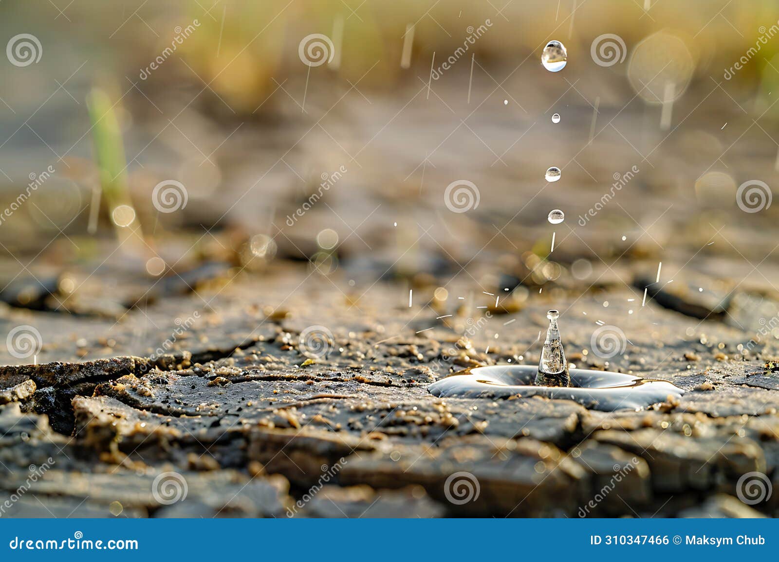 Liquid Droplets Fall on Parched Soil, Creating a Mesmerizing Sight of ...