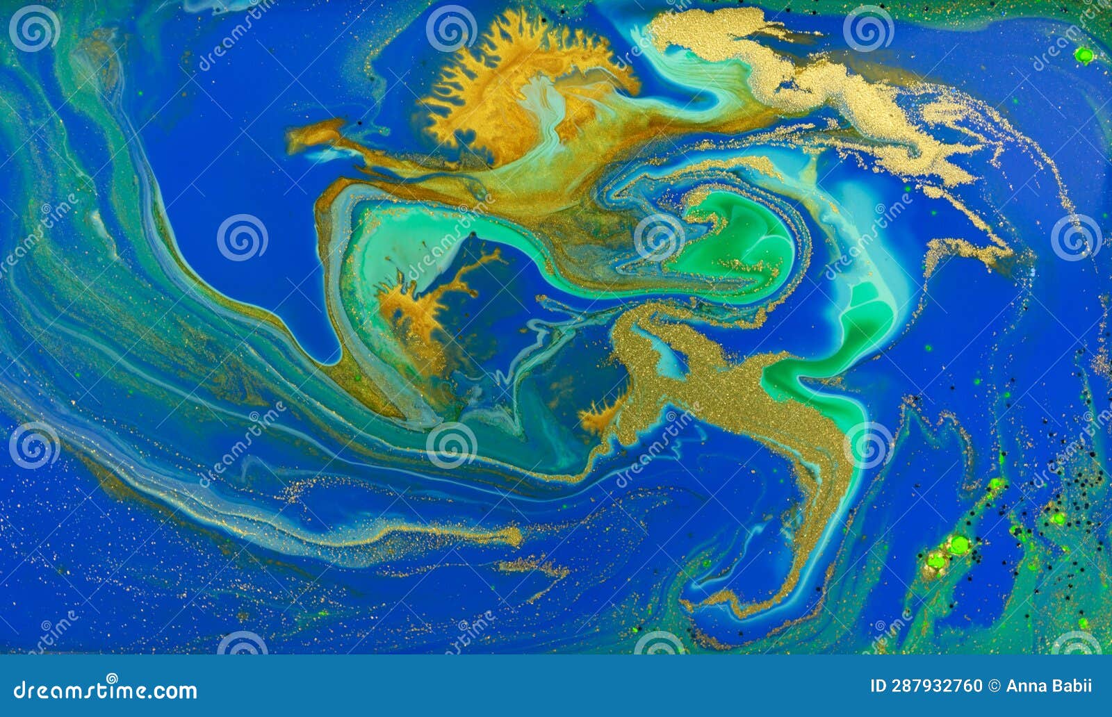 Liquid Flow of Gold and Blue Acrylic Pattern Stock Photo - Image of ...