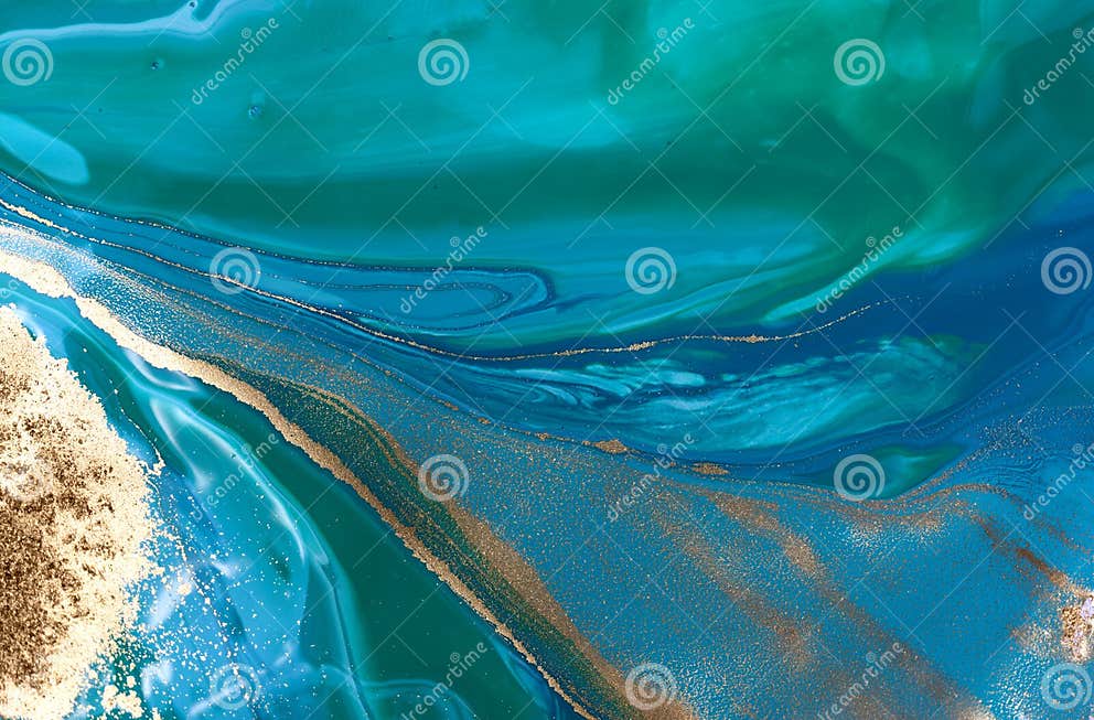 Liquid Flow of Gold and Blue Paint Pattern Stock Photo - Image of ...