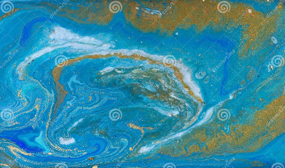 Liquid Flow of Gold and Blue Paint Pattern Stock Image - Image of gold ...