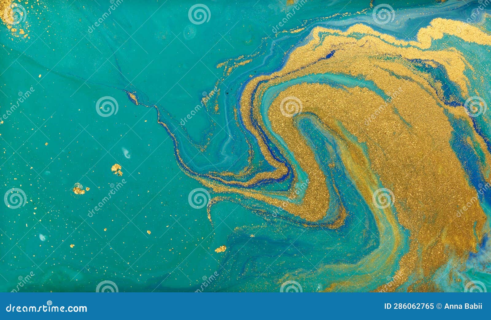 Liquid Flow of Gold and Blue Paint Pattern Stock Image - Image of ...