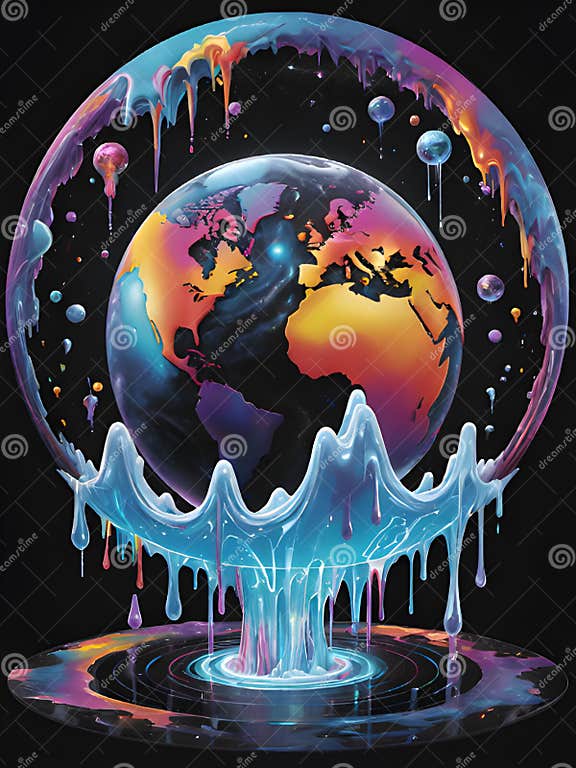 A Liquid Globe with a Rainbow Drip Stock Illustration - Illustration of universe, concept: 305970911