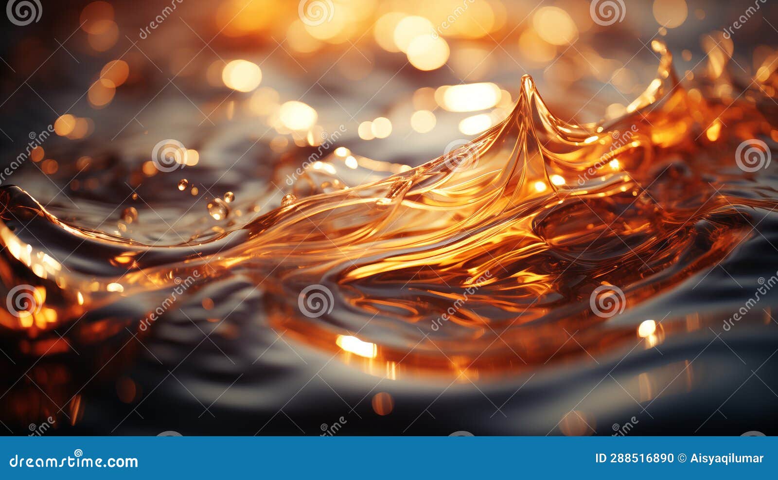 Liquid Gold Flows Like a River Current, There are Small Waves. Stock ...