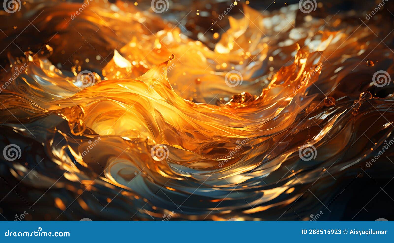 Liquid Gold Flows Like a River Current, There are Small Waves. Stock ...