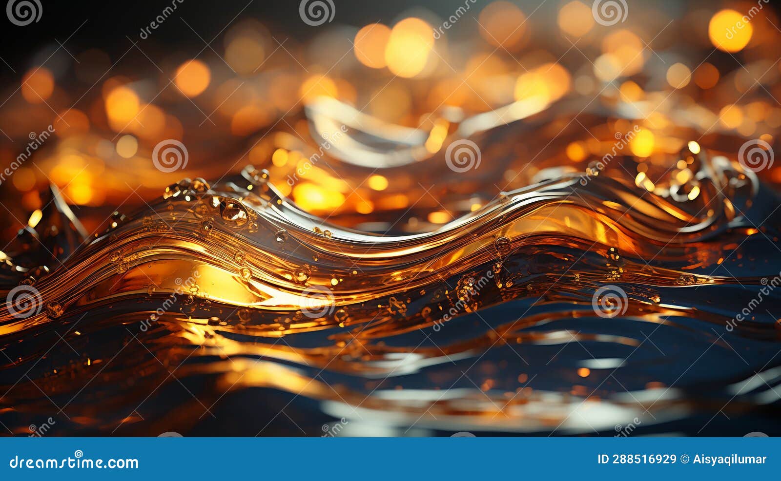 Liquid Gold Flows Like a River Current, There are Small Waves. Stock ...