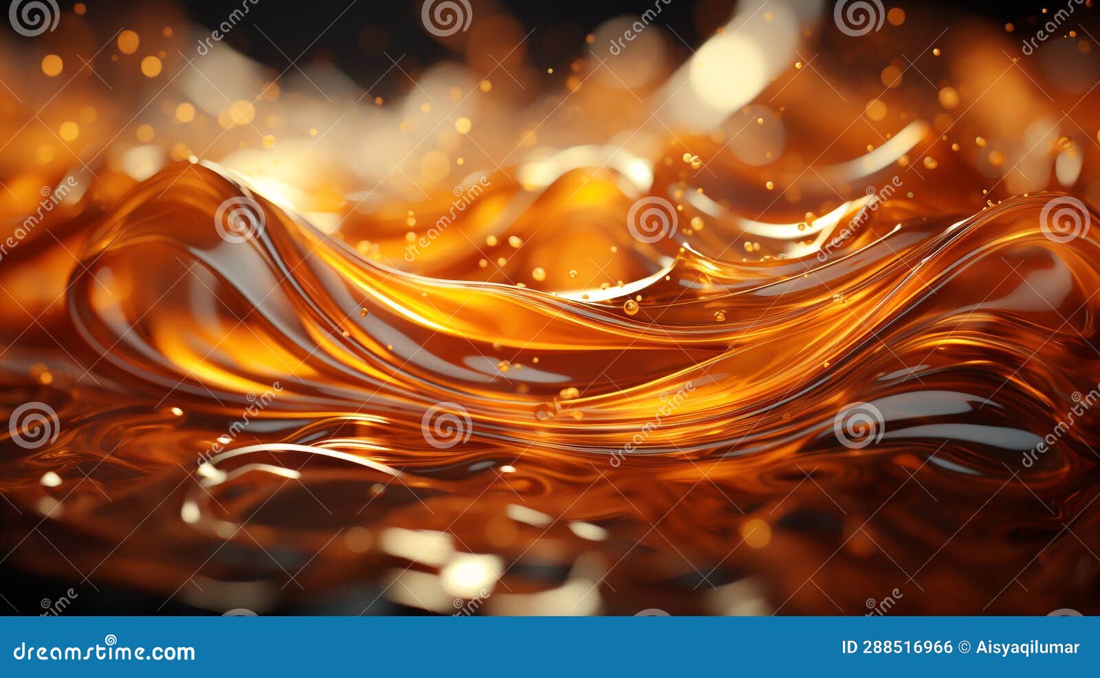 Liquid Gold Flows Like a River Current, There are Small Waves. Stock ...