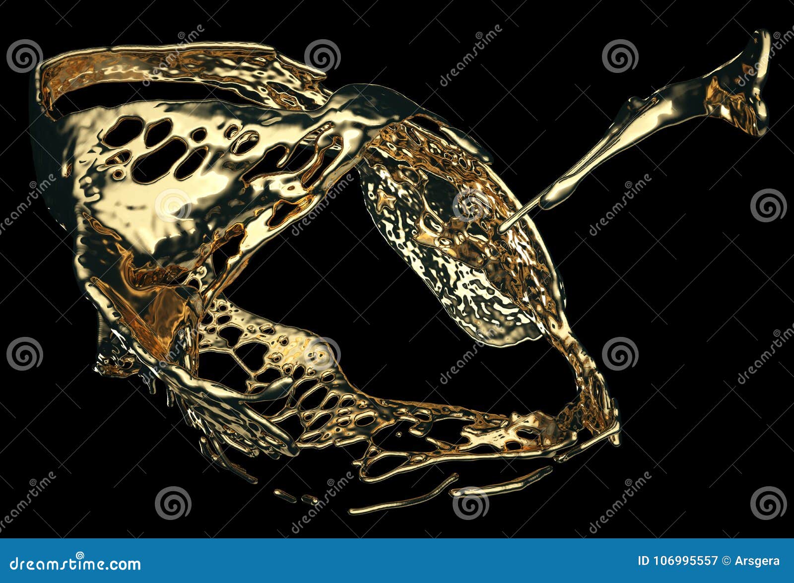 Liquid Gold or Oil Splatter and Splashes on Black Stock Illustration ...