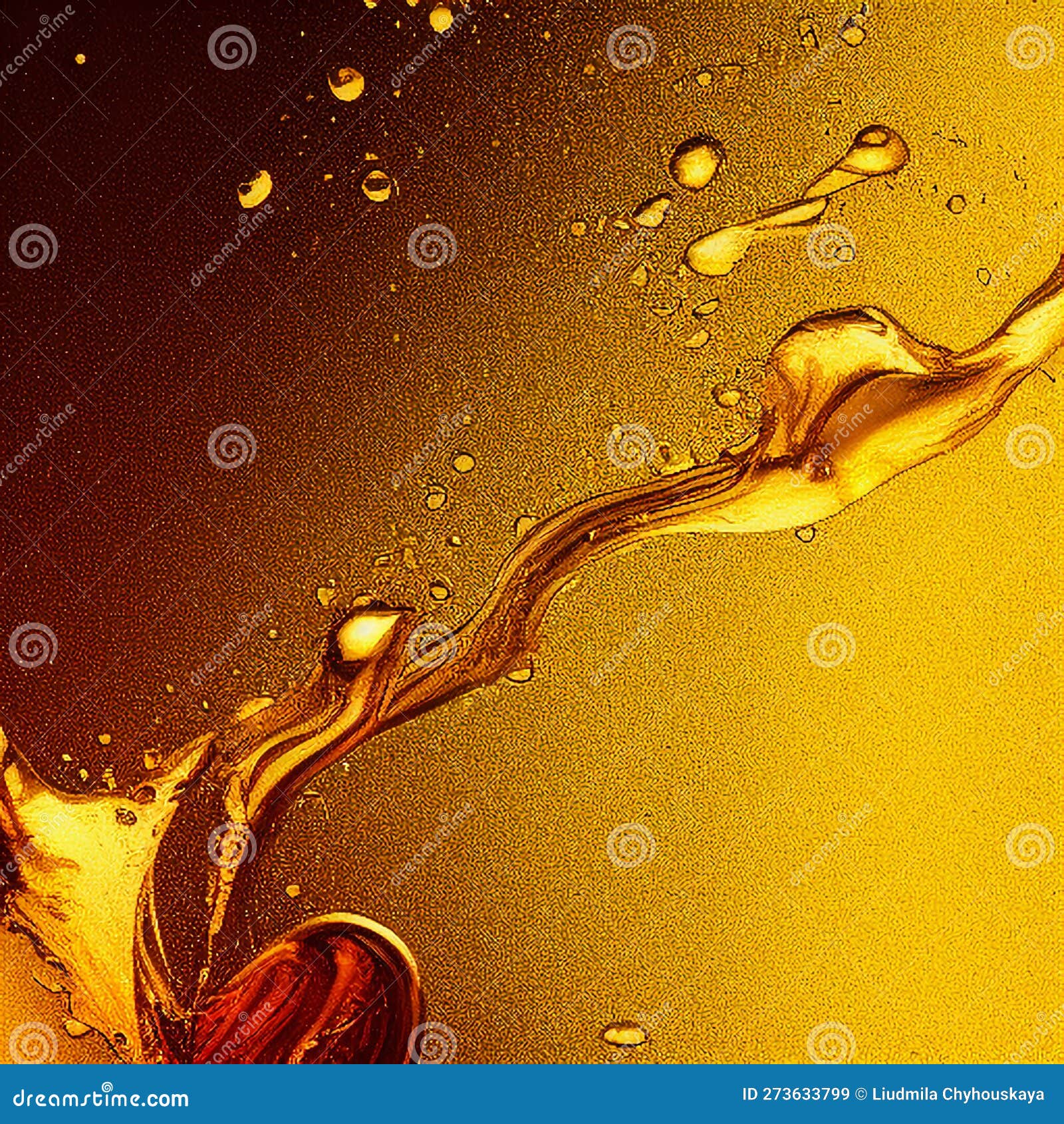Liquid Gold. Splashes of Liquid Gold with Flying Drops on a Yellow ...