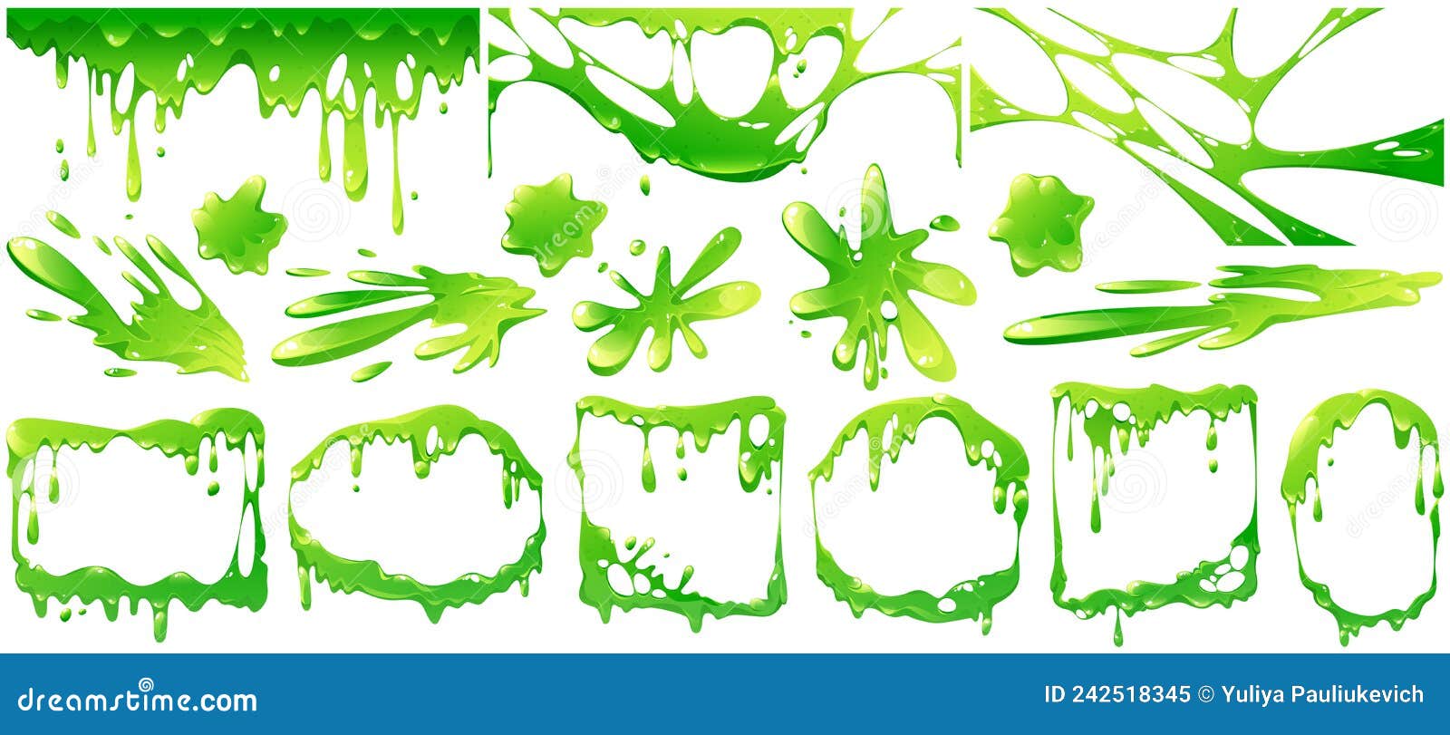 Slime Animation. Dripping Green Cartoon Drops And Splash, Halloween ...