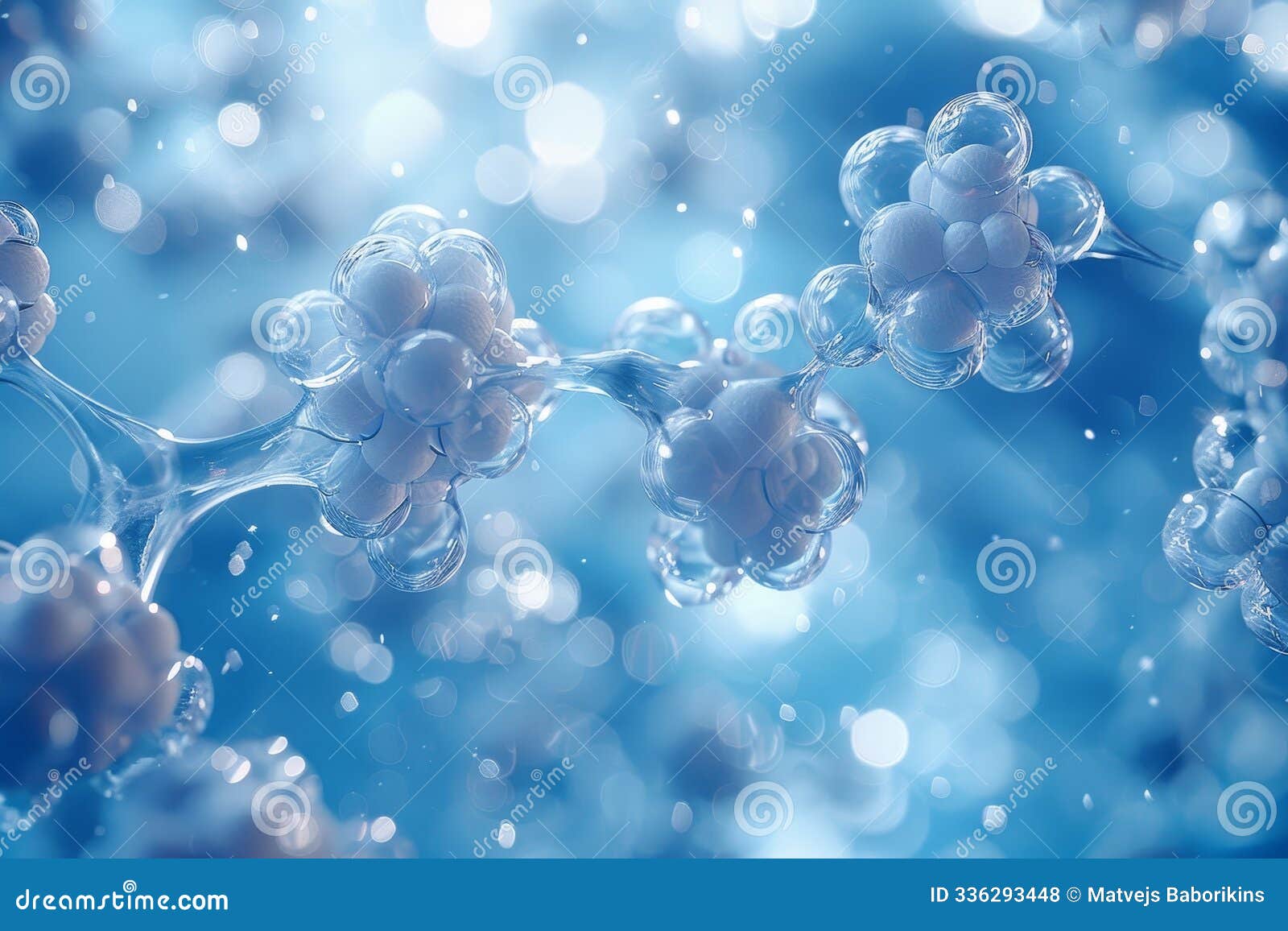 Liquid Hydrogen Molecules on Blue Background for Scientific Research ...