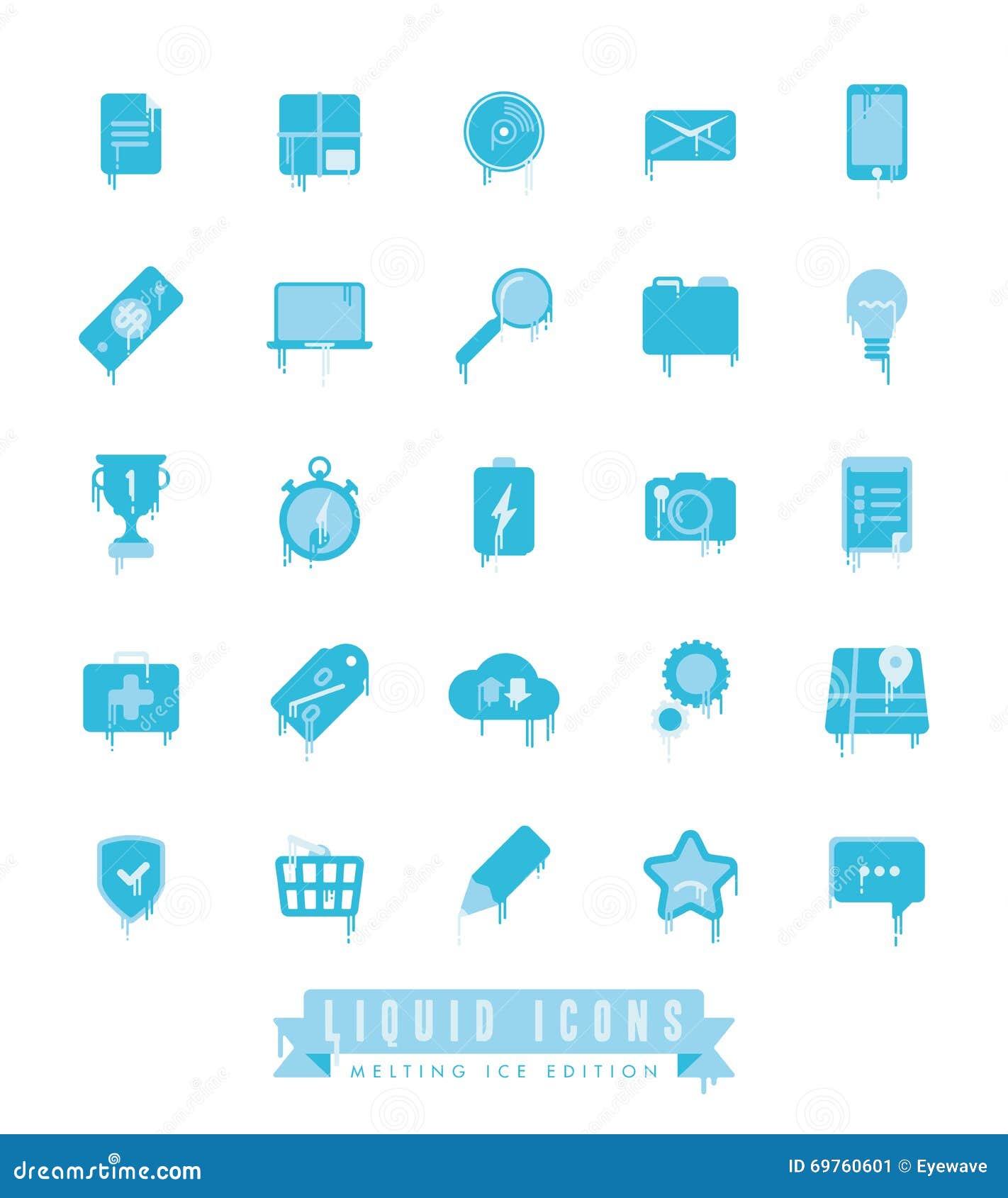 Liquid Icons Collection Melting Ice Edition Stock Vector - Illustration ...