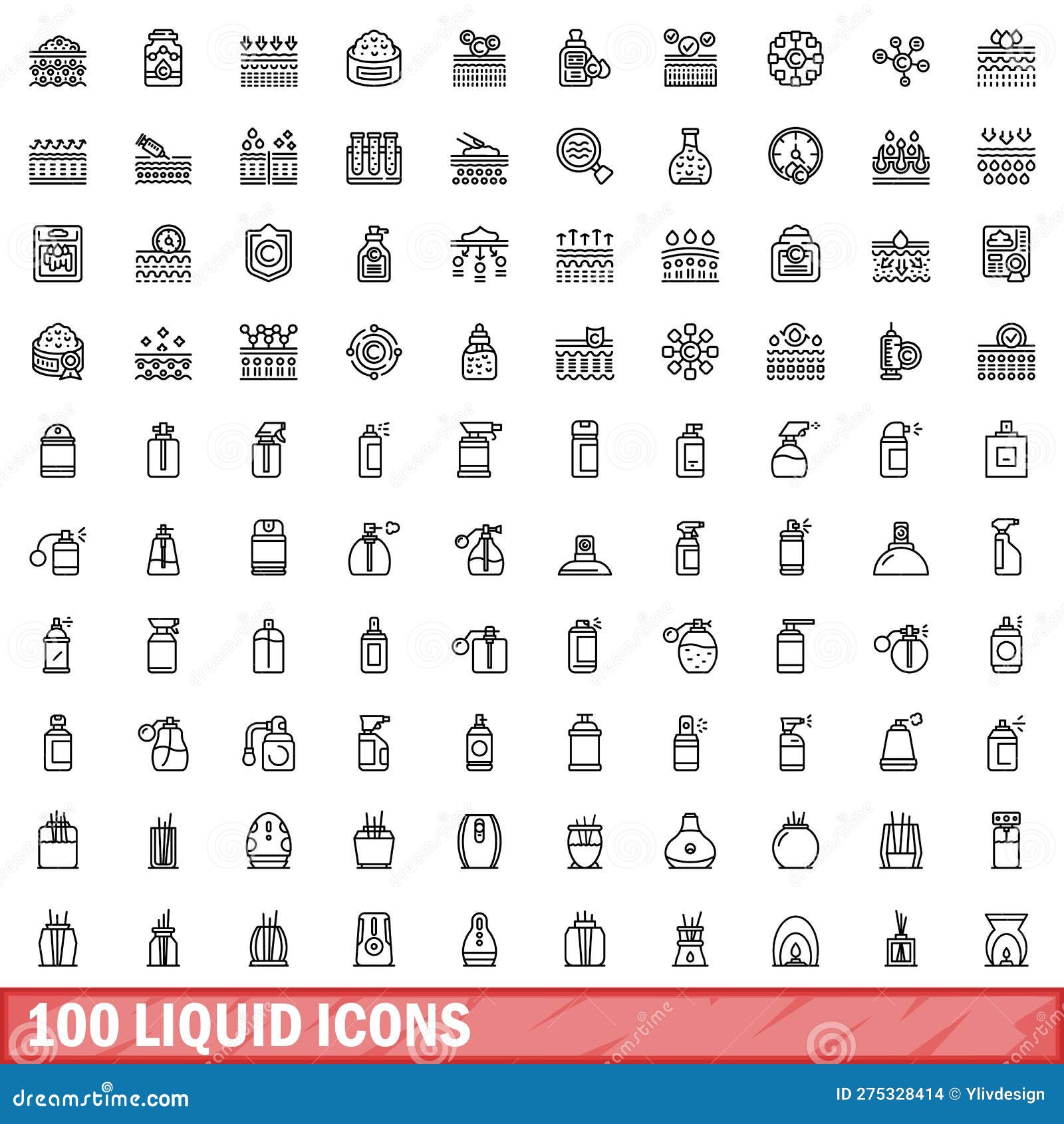 100 Liquid Icons Set, Outline Style Stock Vector - Illustration of ...