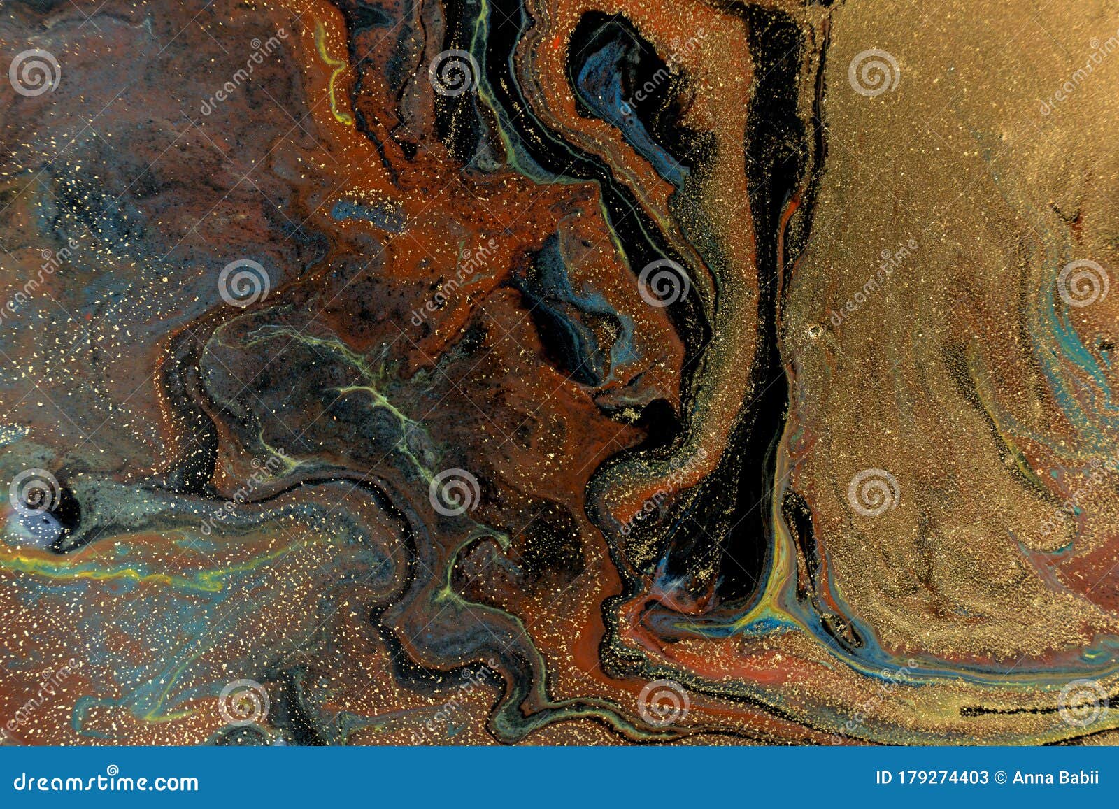 Liquid Ink Blue and Gold Mixed Smudges Texture. Stock Image - Image of ...