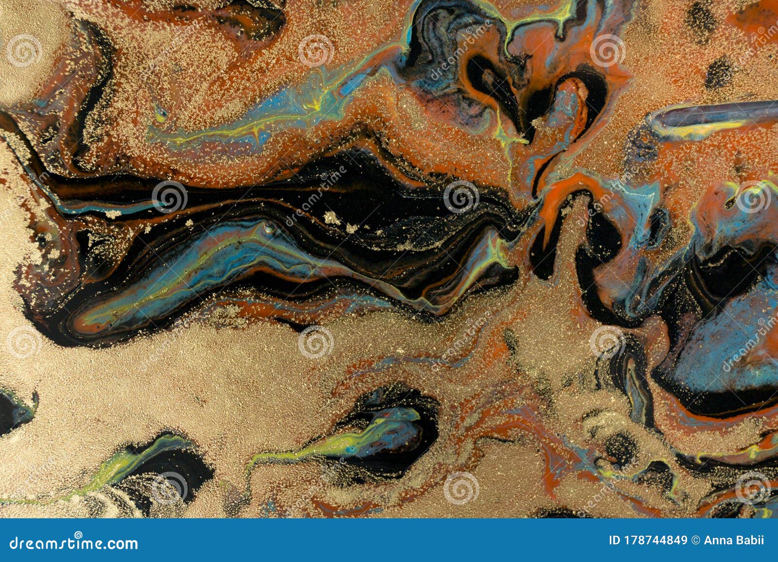 Liquid Ink and Gold Mixed Smudges Texture. Stock Image - Image of ...