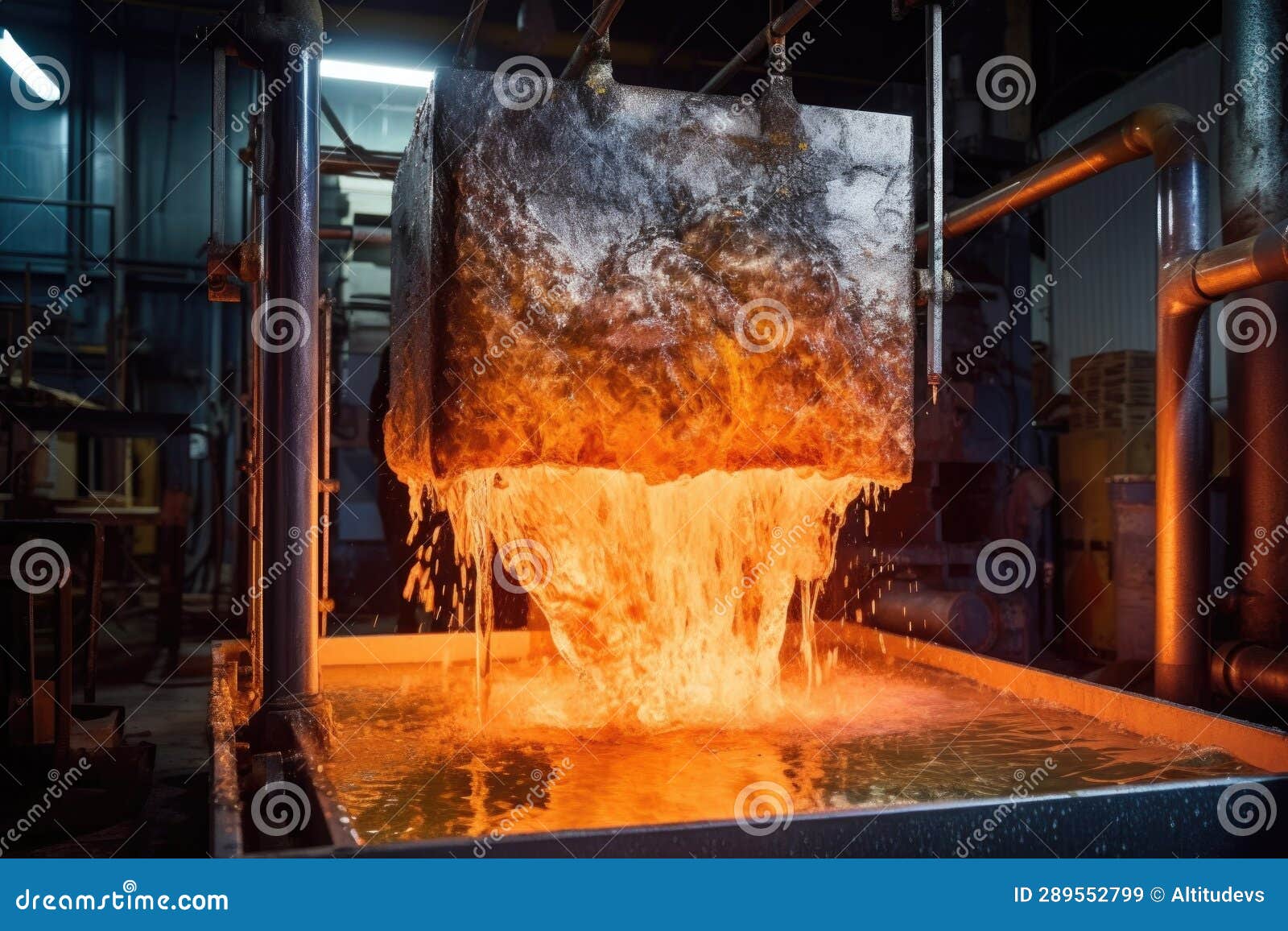 Liquid Metal Flowing from Furnace into Container Stock Image - Image of ...