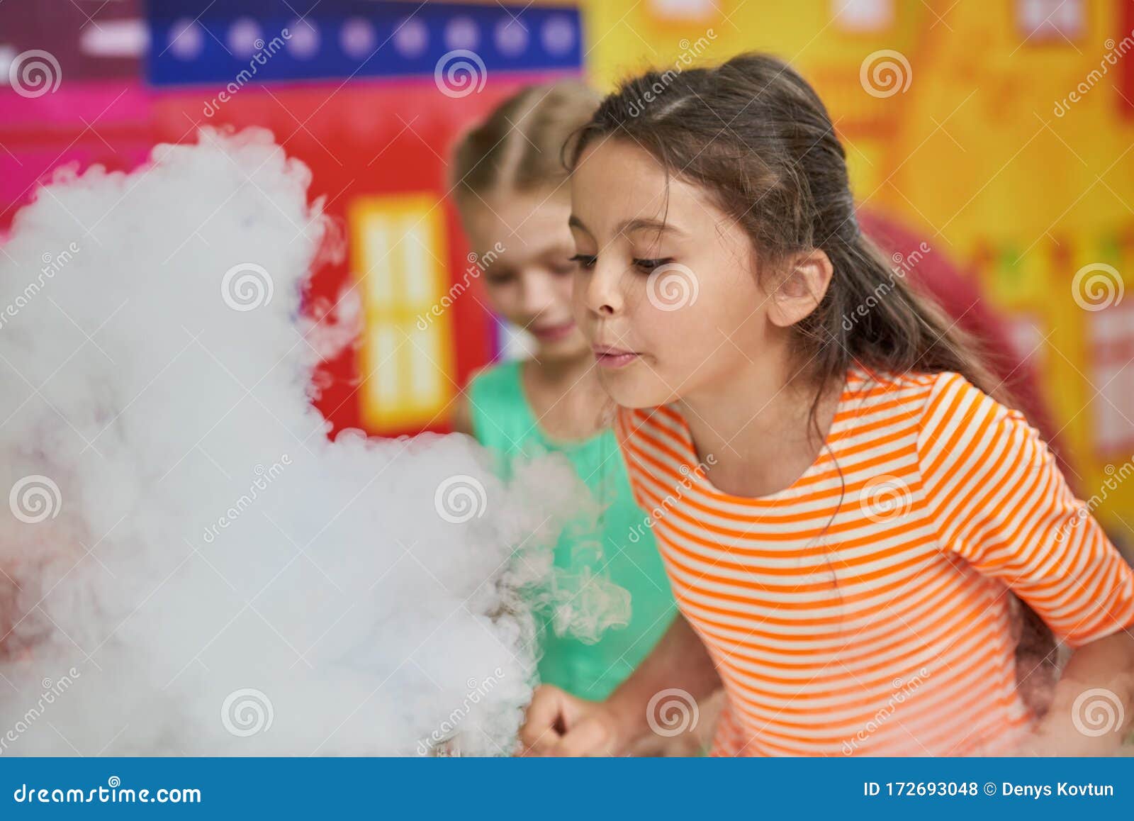Liquid Nitrogen Experiment for Kids. Stock Photo - Image of face ...