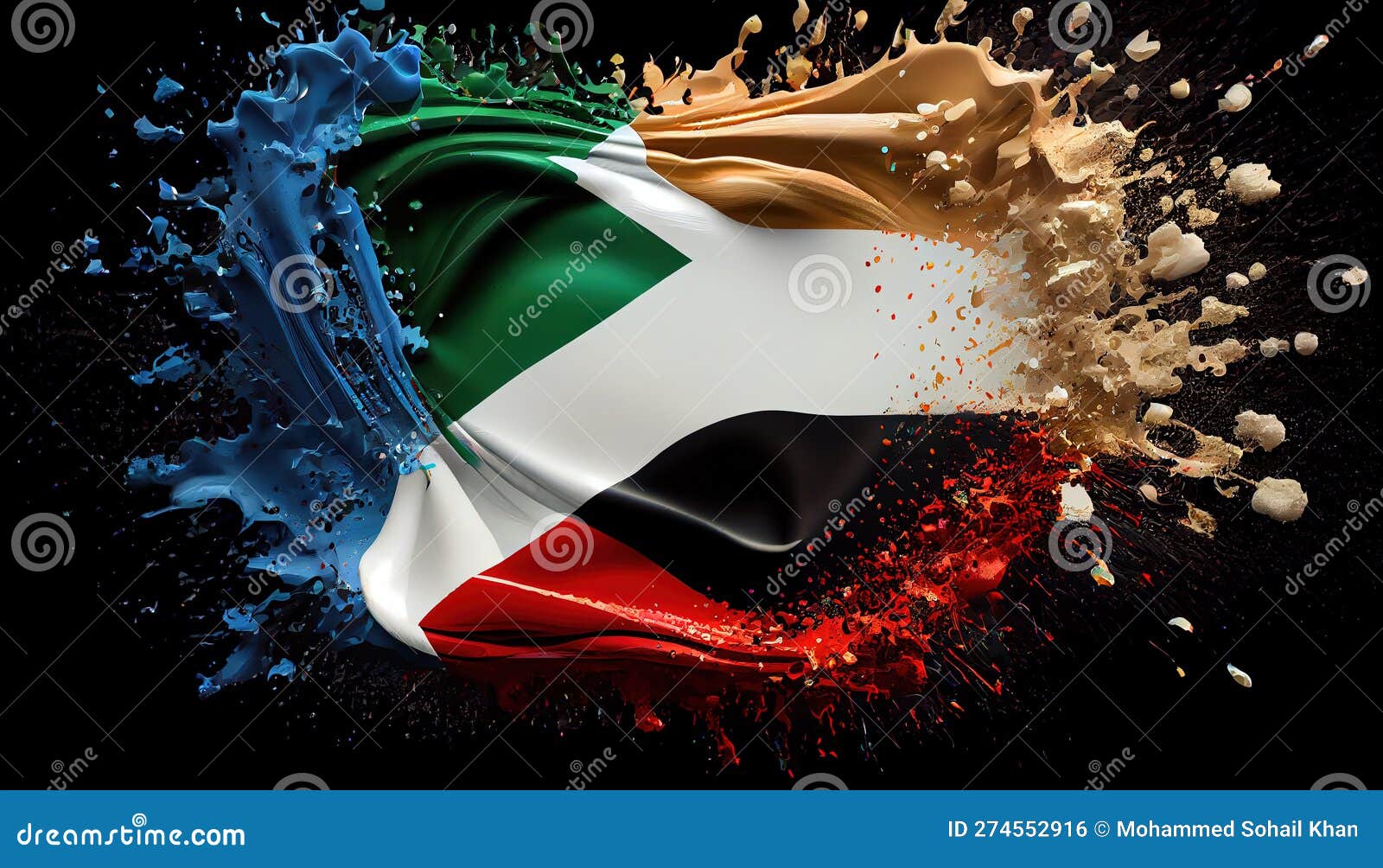 Liquid Paint Colors of Kuwait Country Flag Dripping and Explosion on ...