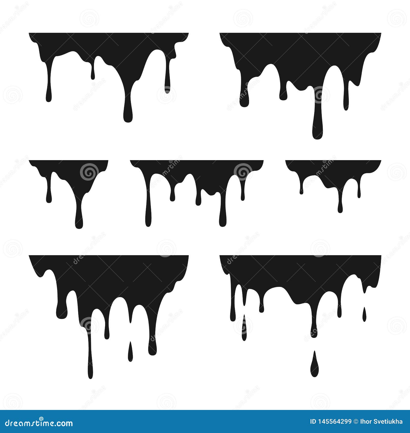Black Melt Drips Or Liquid Paint Drops. Vector Graffiti Splatter Splash ...
