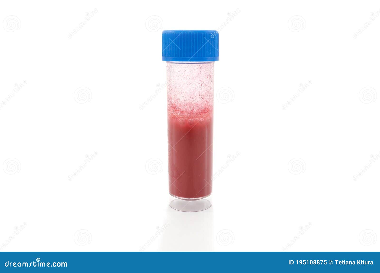 Red Liquid in a Plastic Container Isolated on White Background. Blood ...