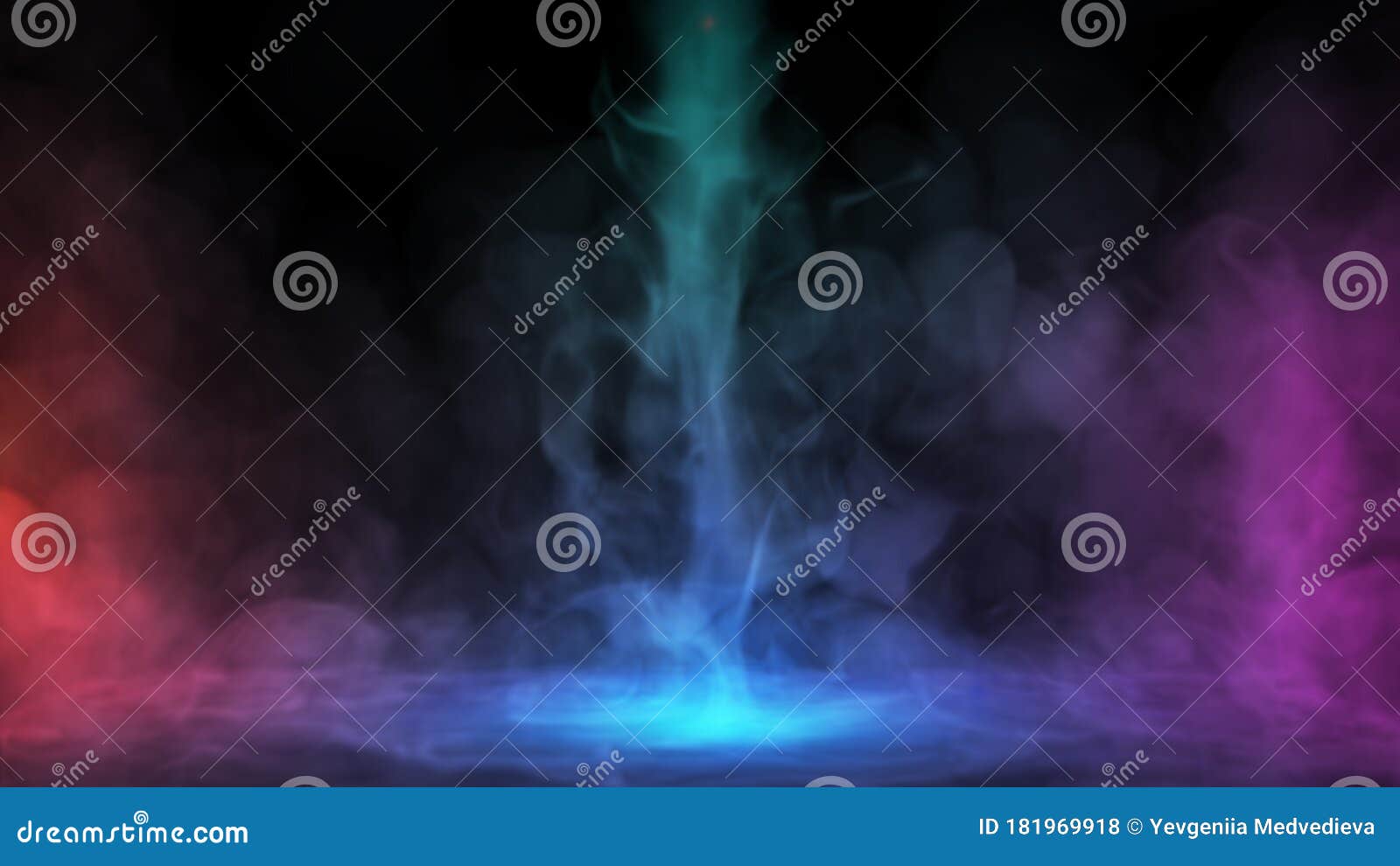 Liquid Smoke Falling Down on Surface in Colored Lights. Dry Ice Drop ...
