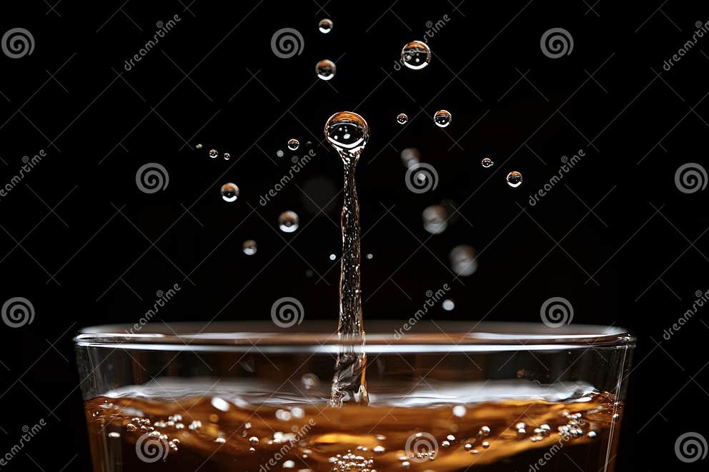 Liquid Splashing in a Glass Creating a Column and Drops on a Black ...
