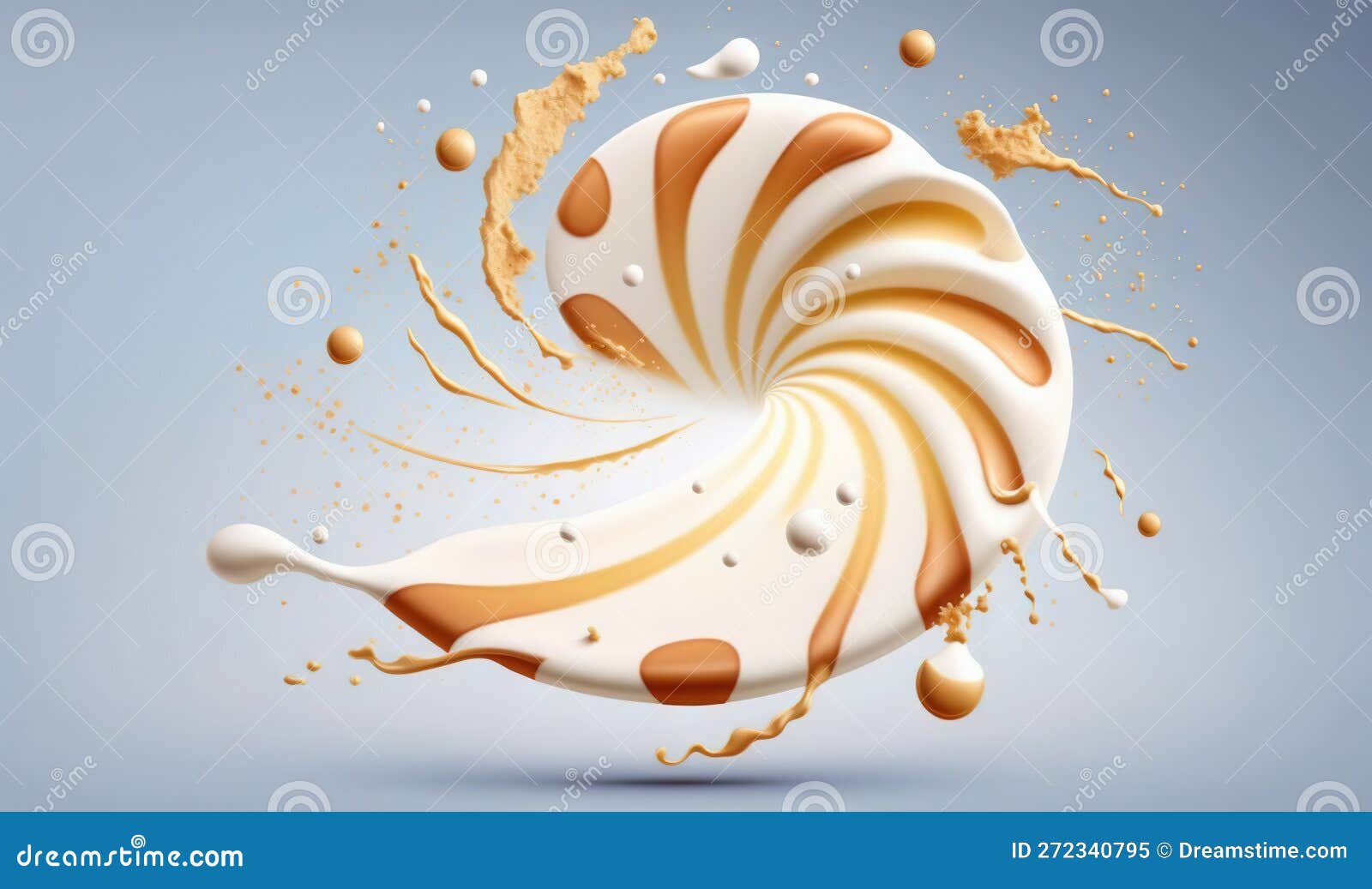 A Liquid Swirl with Drops of Liquid on a Blue Background Stock ...