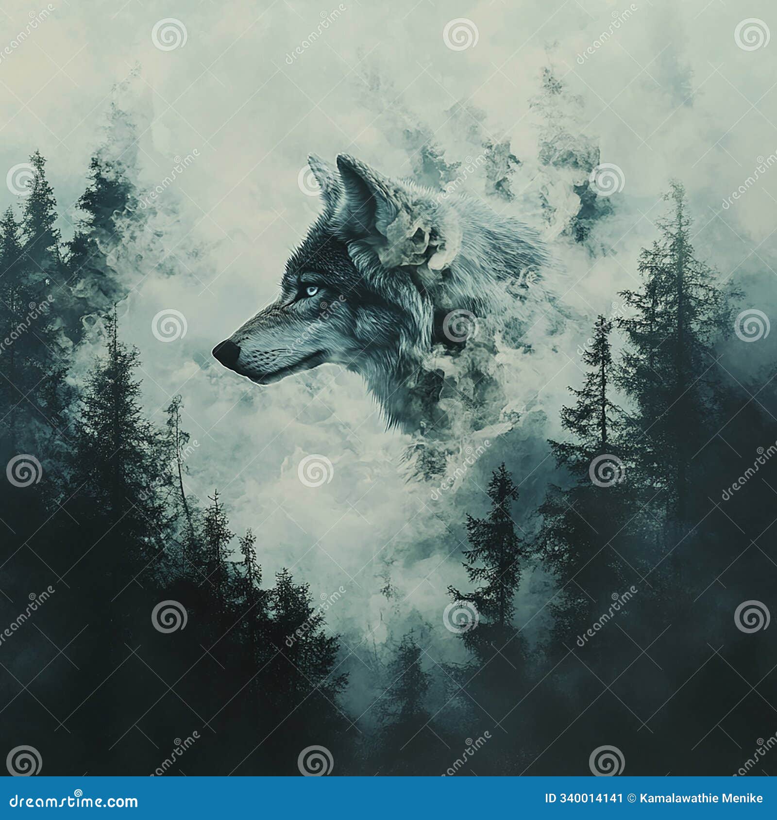 Liquid Wolf Dissolving into Mist in an Abstract Setting Stock ...