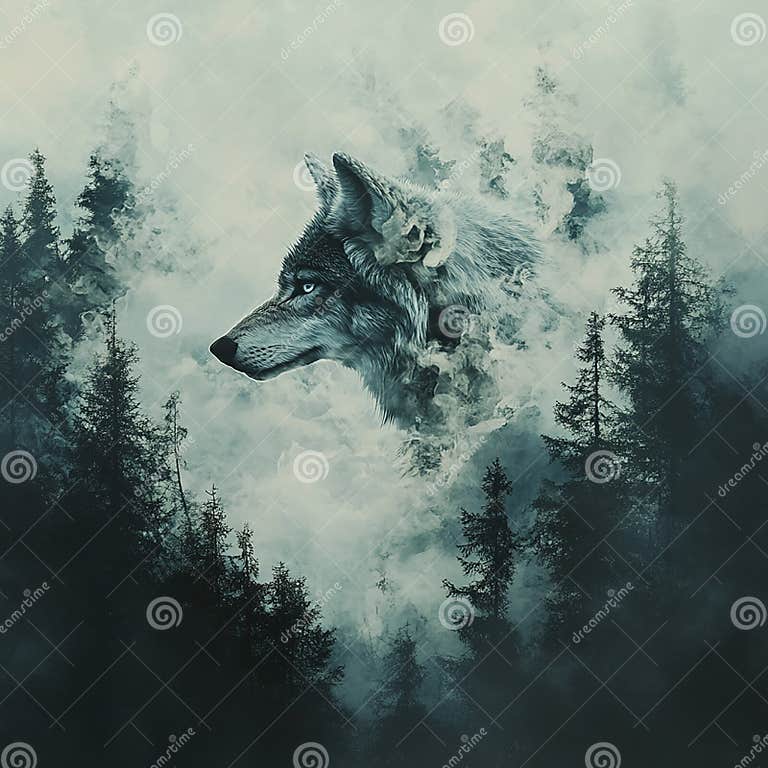 Liquid Wolf Dissolving into Mist in an Abstract Setting Stock ...