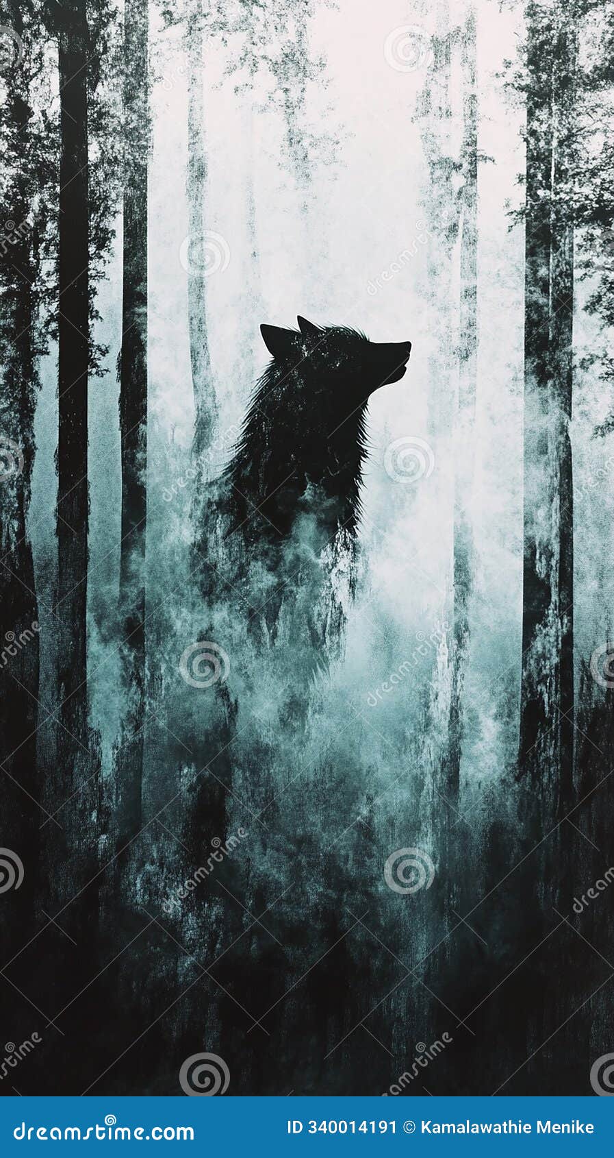 Liquid Wolf Dissolving into Mist in an Abstract Setting Stock ...