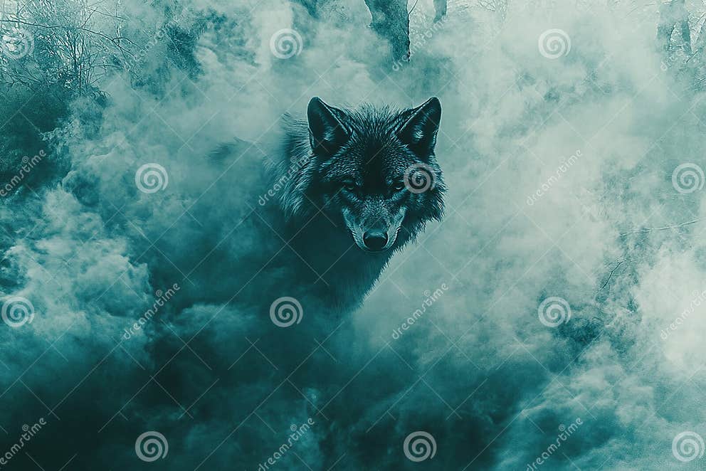 Liquid Wolf Dissolving into Mist in an Abstract Setting Stock ...