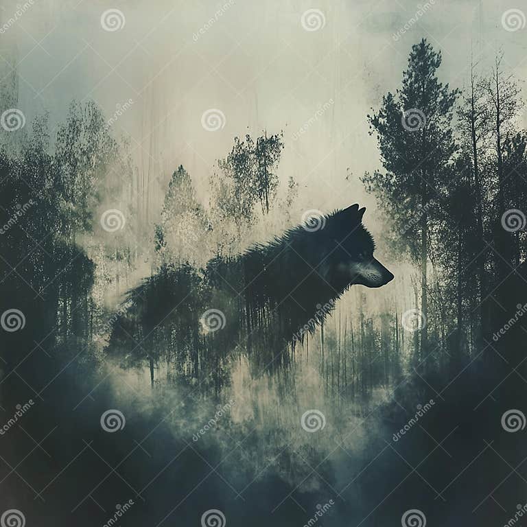 Liquid Wolf Dissolving into Mist in an Abstract Setting Stock ...