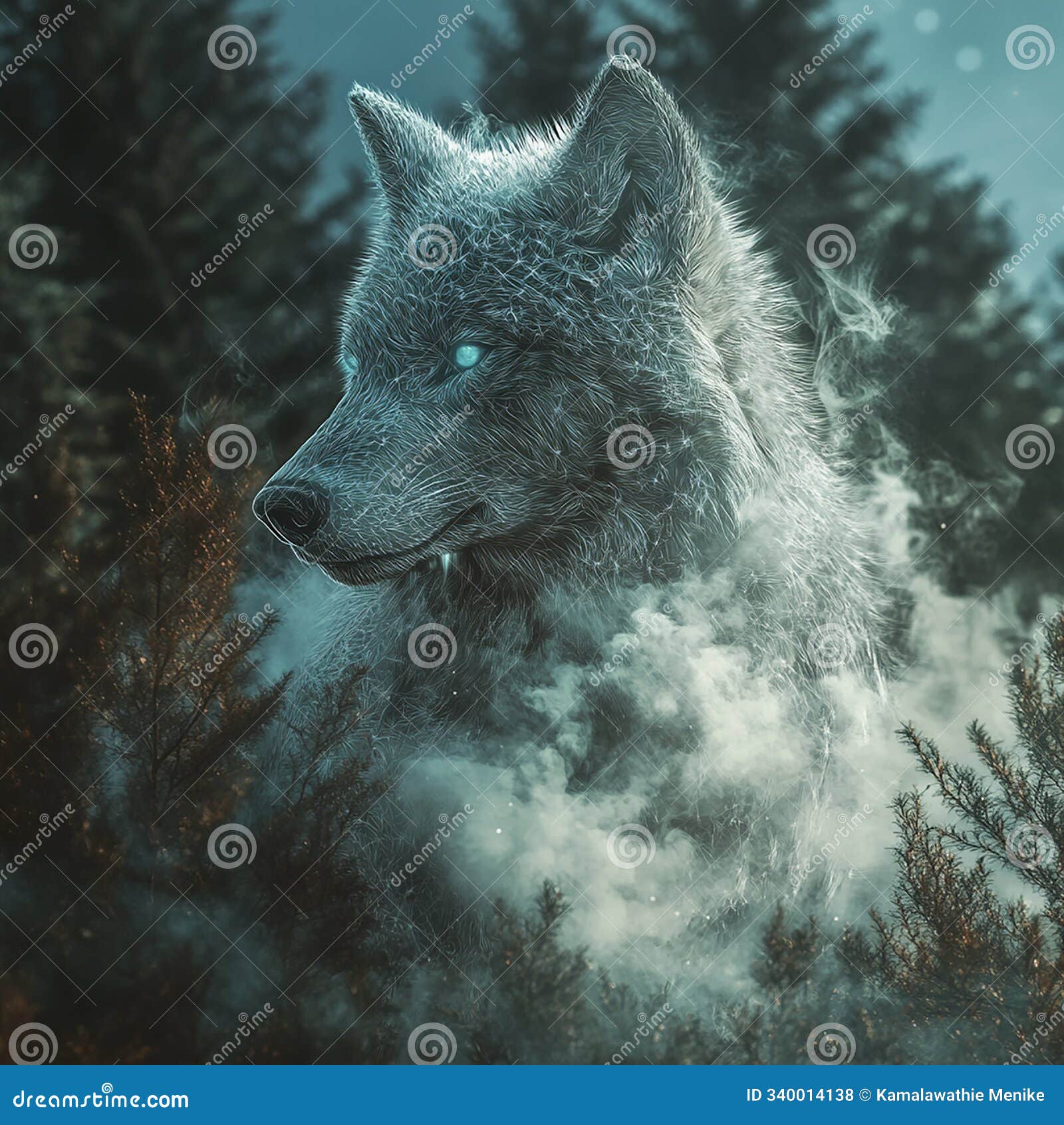 Liquid Wolf Dissolving into Mist in an Abstract Setting Stock ...