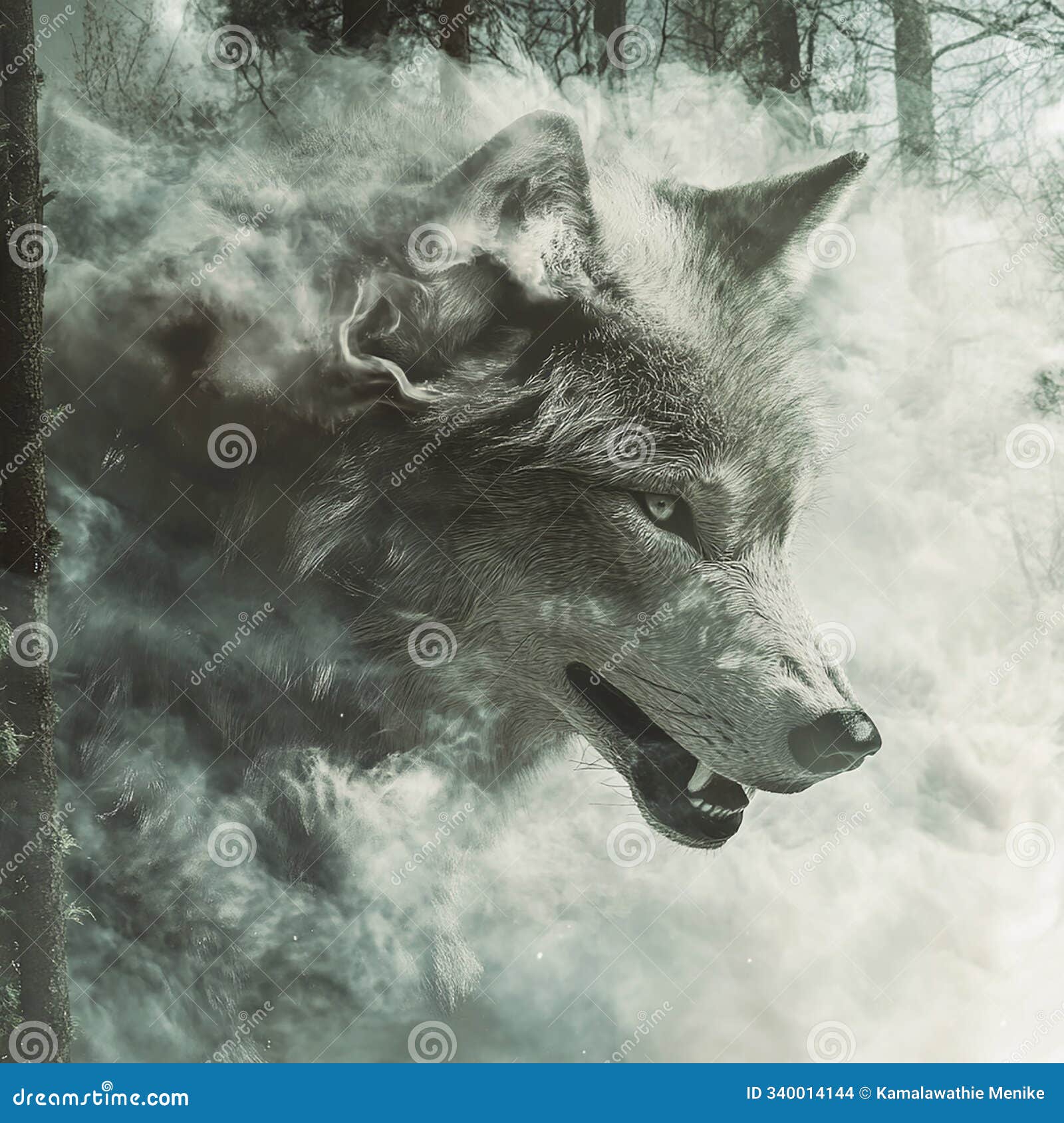 Liquid Wolf Dissolving into Mist in an Abstract Setting Stock ...