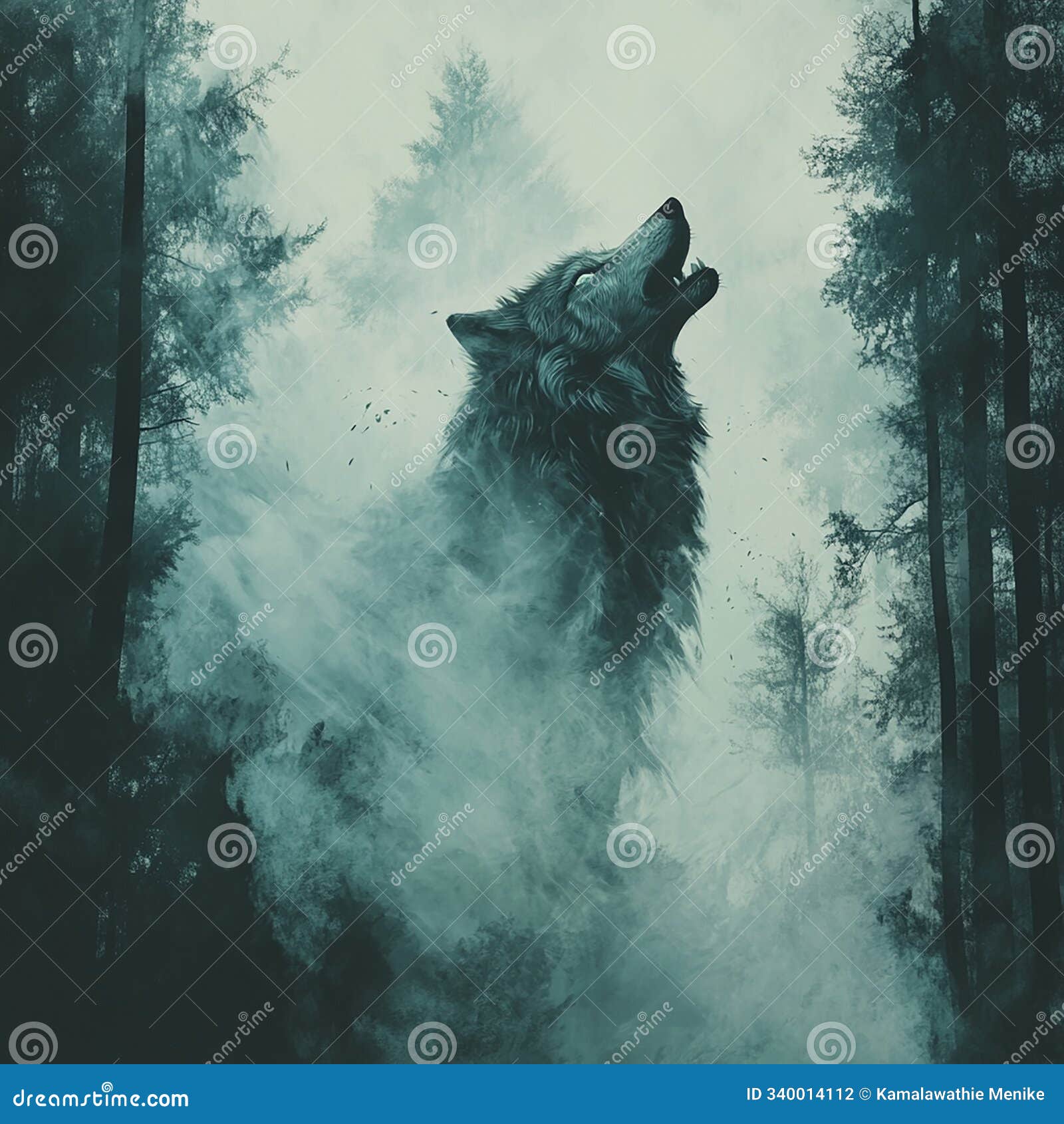 Liquid Wolf Dissolving into Mist in an Abstract Setting Stock ...