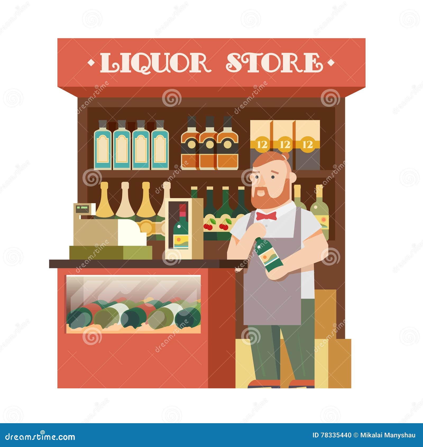 Liquor store stock vector. Illustration of seller, glass - 78335440