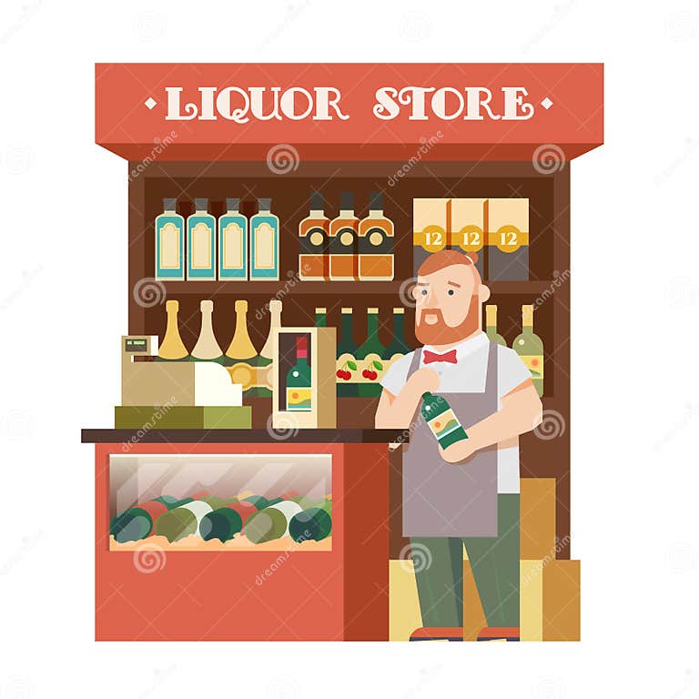 Liquor store stock vector. Illustration of seller, glass - 78335440